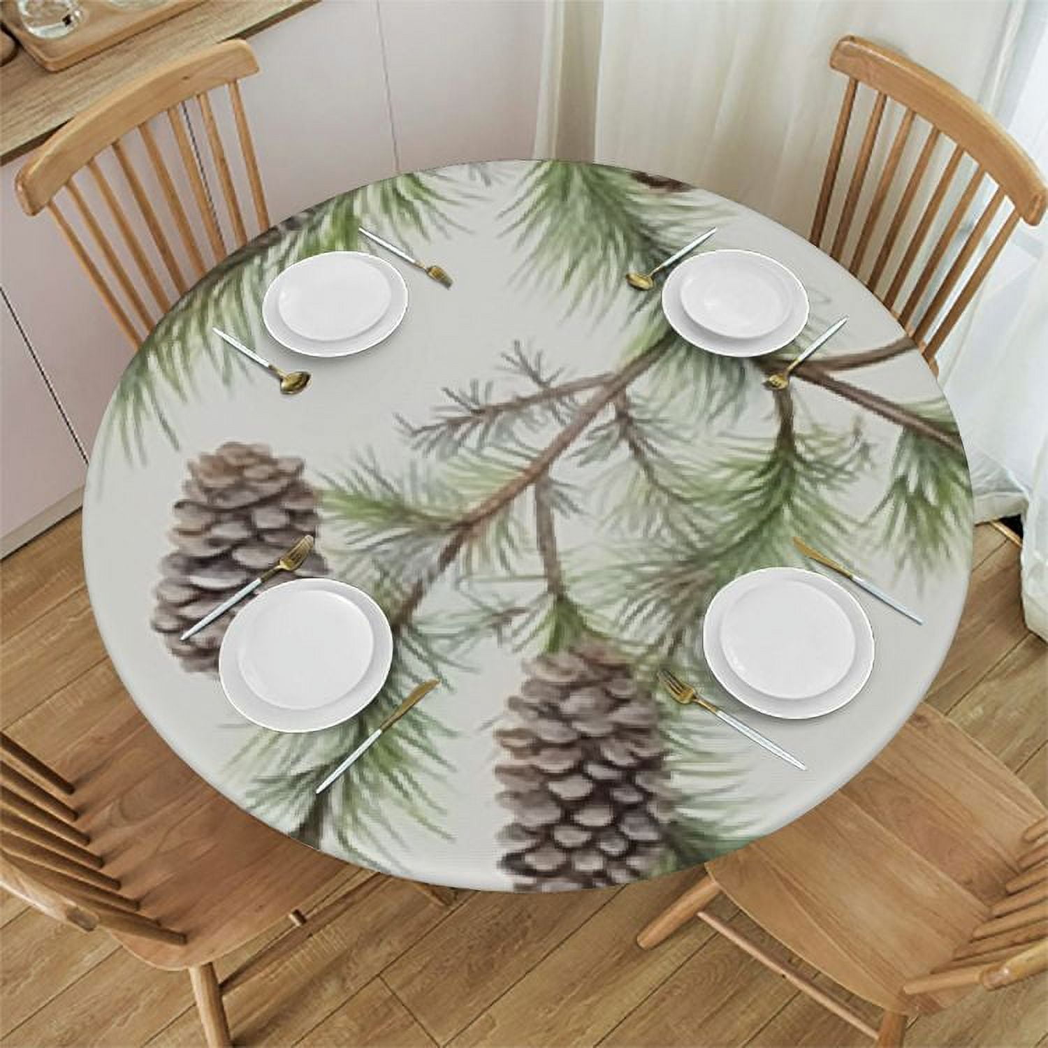 HOMICOZI Watercolor Pine Tree Round Table cover Green Leaves Kitchen ...