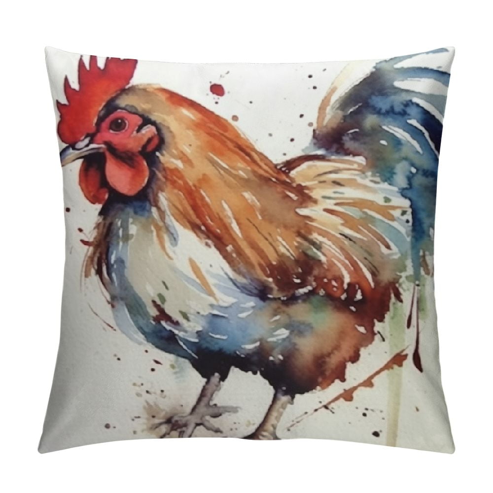 HOMICOZI Watercolor Rooster Decorative Pillow Cover Art Colorful ...