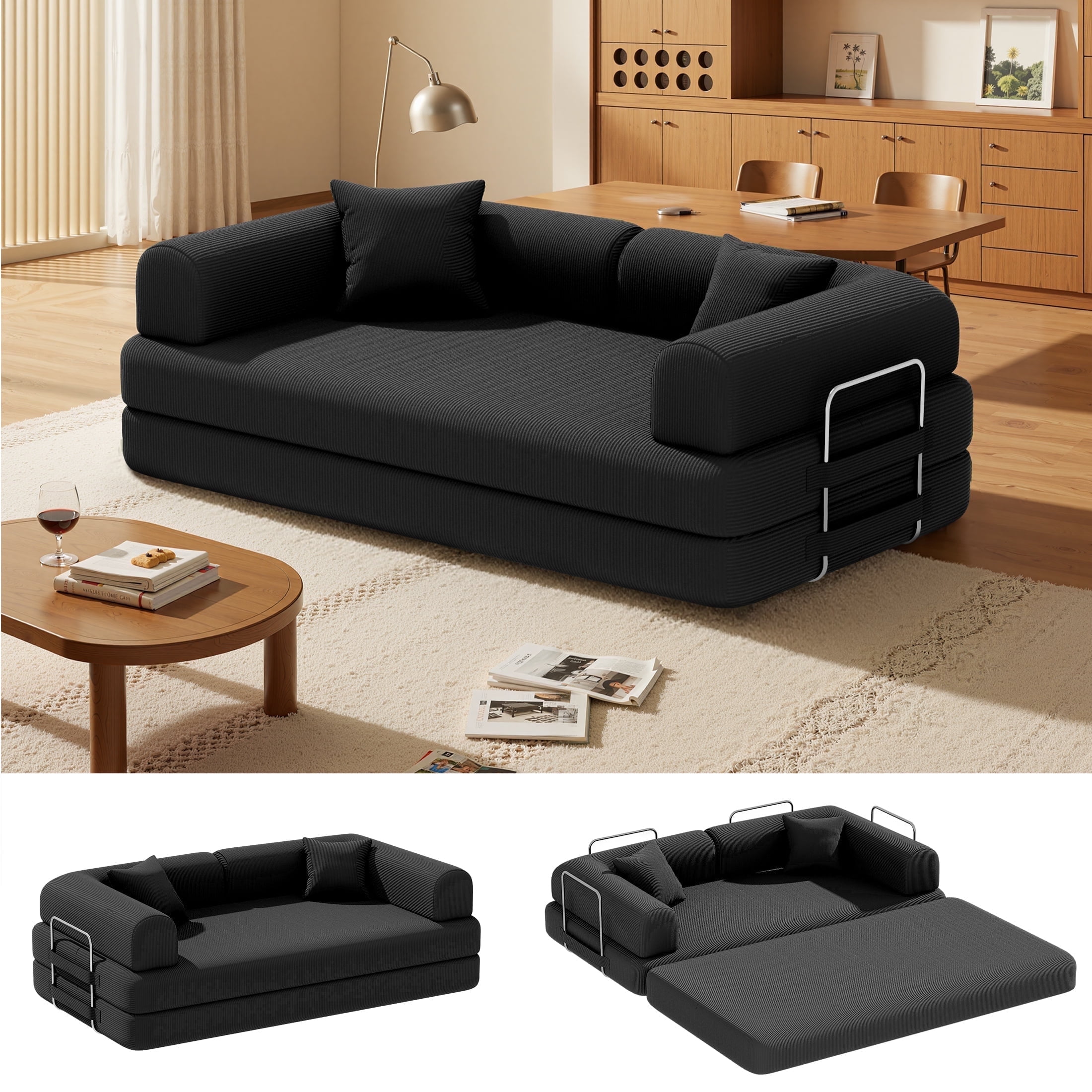 HOMIER Convertible Sleeper Sofa Bed with Cylindrical Pillow, Corduroy ...