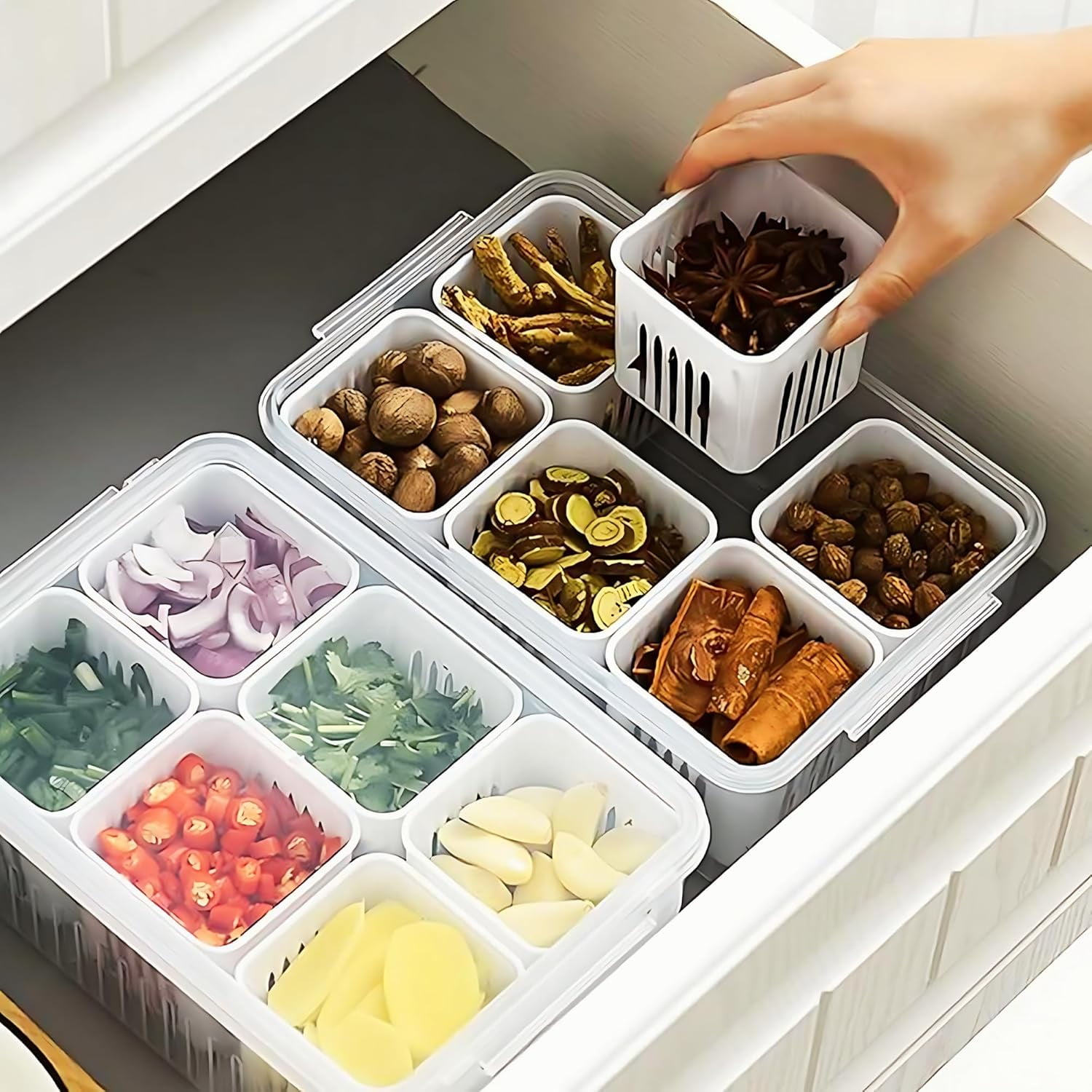 HOMIFYHUB Fridge Storage Organizer Box Set for Vegetable 6 in 1 grid ...