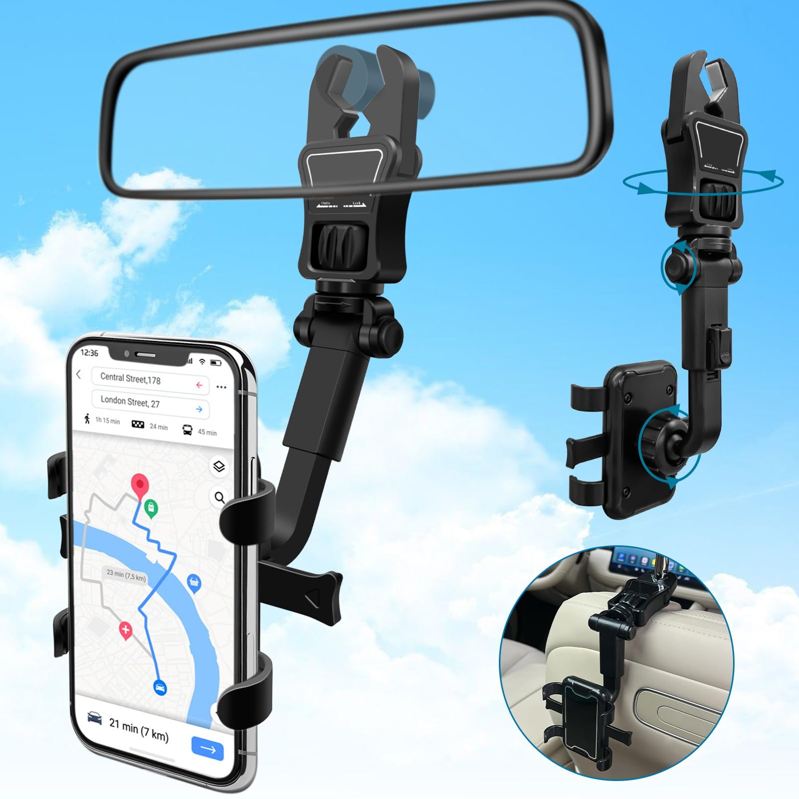 HOMIO Car Rearview Mirror Holder,Upgraded Rearview Mirror Holder for ...