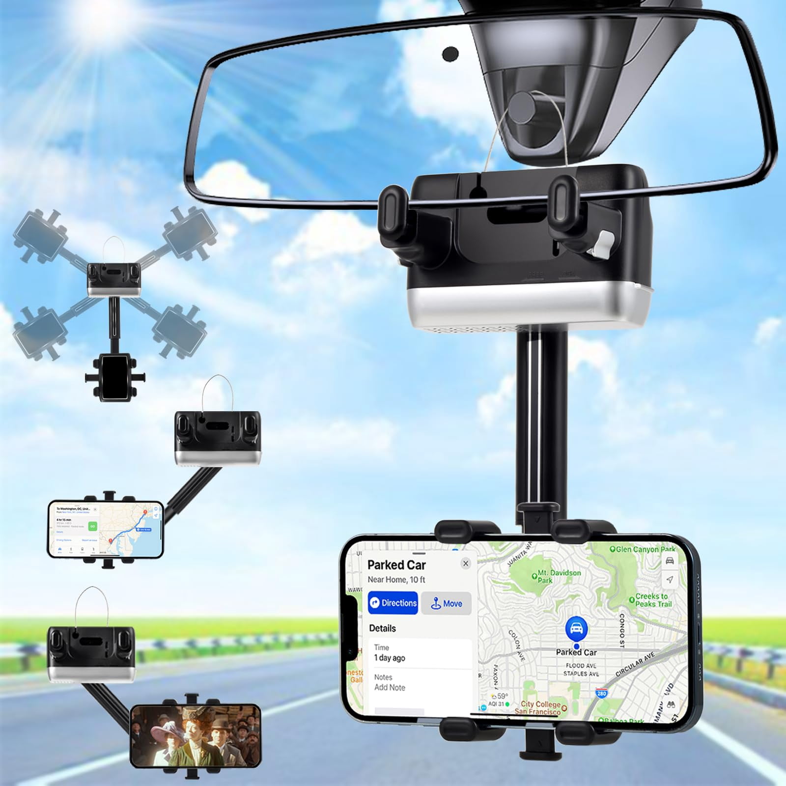 HOMIO Rearview Mirror Phone Holder for Car,2024 Rotatable and ...
