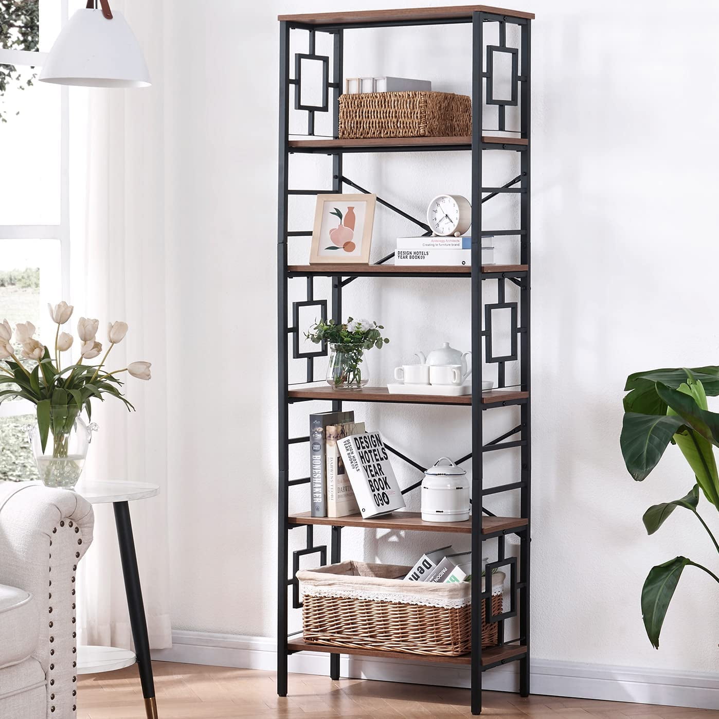 HOMISSUE Bookcase,6-Tier Tall Bookshelf Metal Bookcase and Bookshelves ...