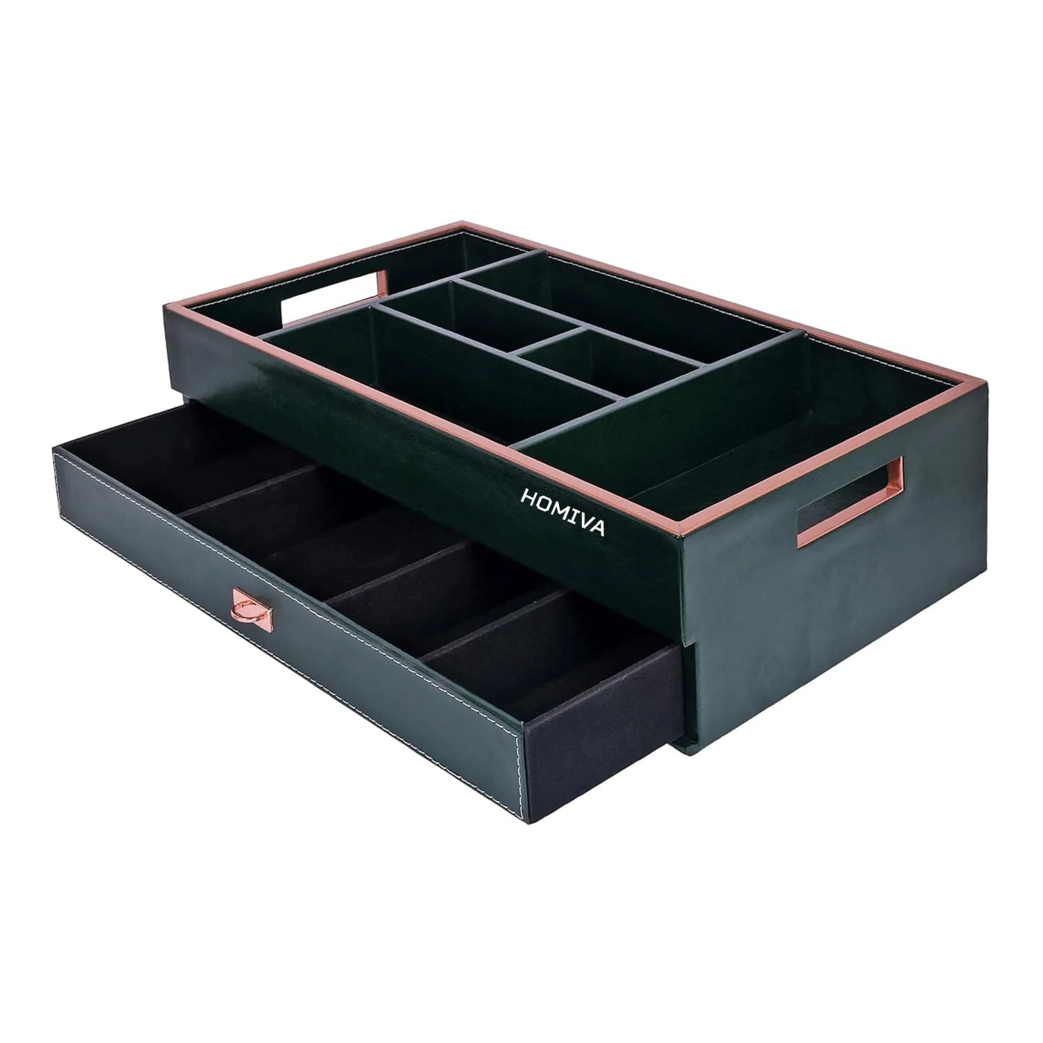 HOMIVA Elegant Leatherette Table Organizer – Multi-Compartment Desk ...