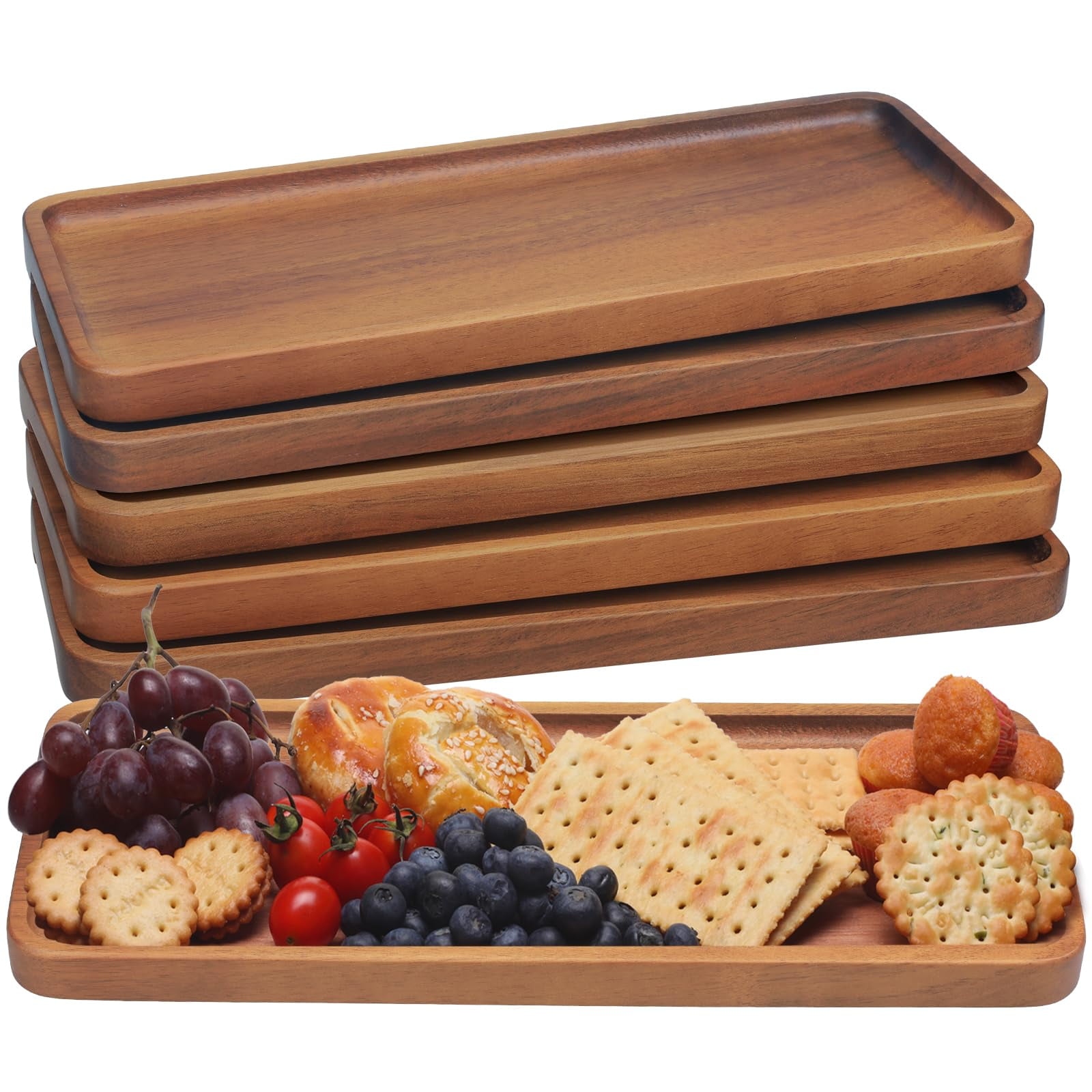 HOMKULA Acacia Wood Serving Platters and Trays - 14" 5.5" Wooden Mini ...