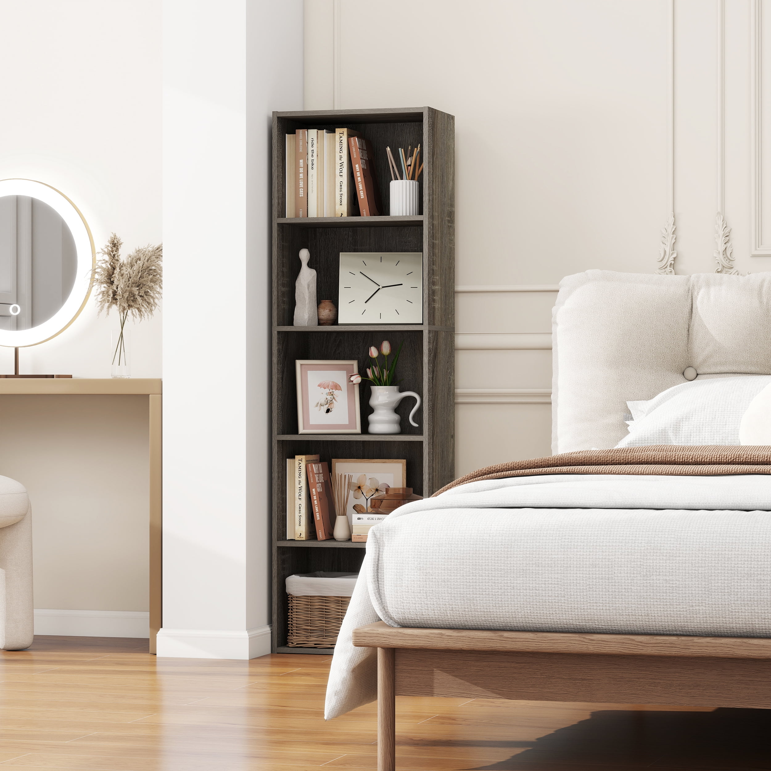 HOMLUX 5-Tier 52" Engineered Wood Bookcase, Storage Bookshelf for Study ...