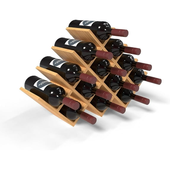 HOMLUX Wine Stack 13 Bottle Bamboo Modern Lattice Countertop Wine Rack ...