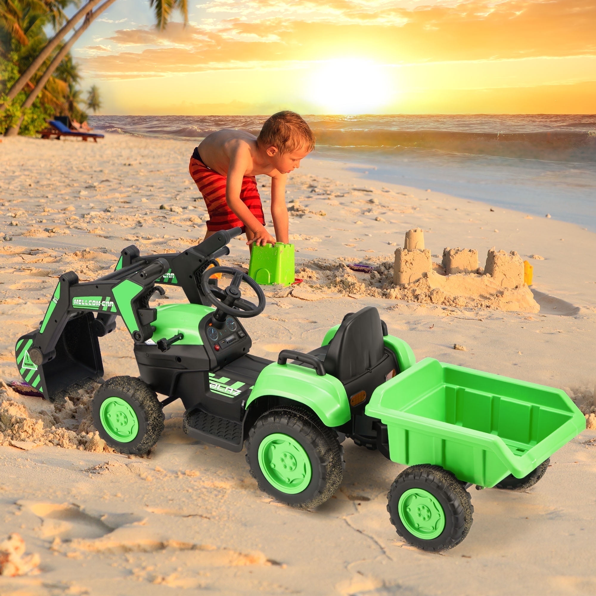 HOMMOW Ride on Excavator Toys with Remote Control, 12 V Battery Powered Ride on Tractor with ...