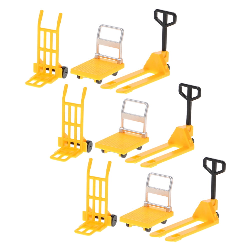 HOMOBABE 3 Sets Miniature Hand Trolley Yellow Plastic Mini Warning ...