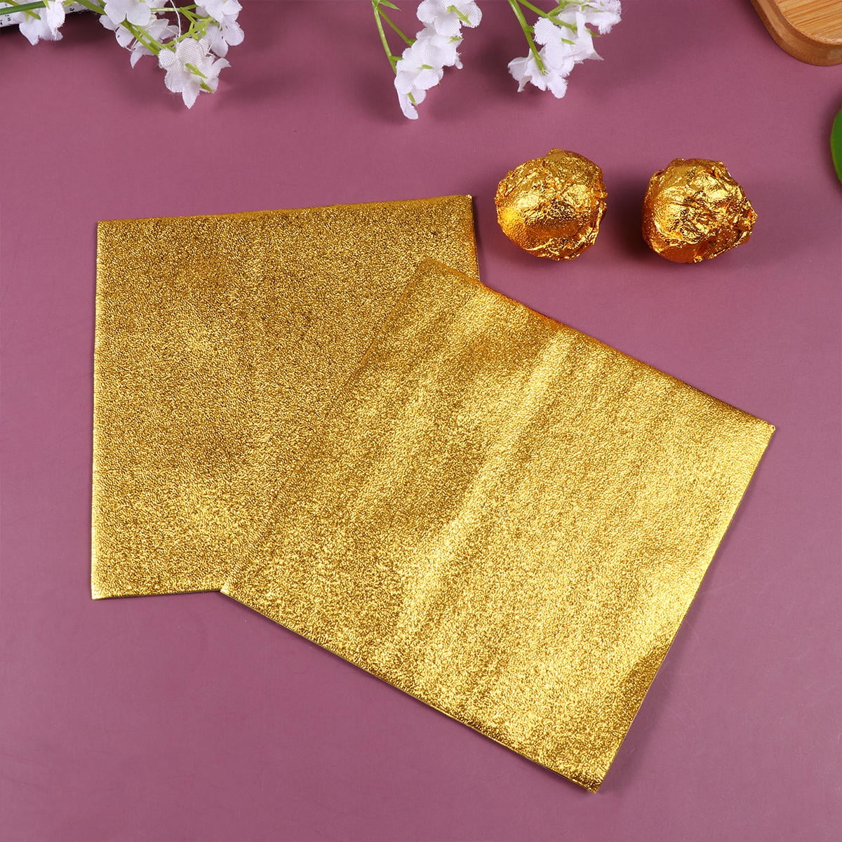 HOMOBABE 300Pcs Sweet Wrappers Foil Square Gold Food Packaging Moisture ...