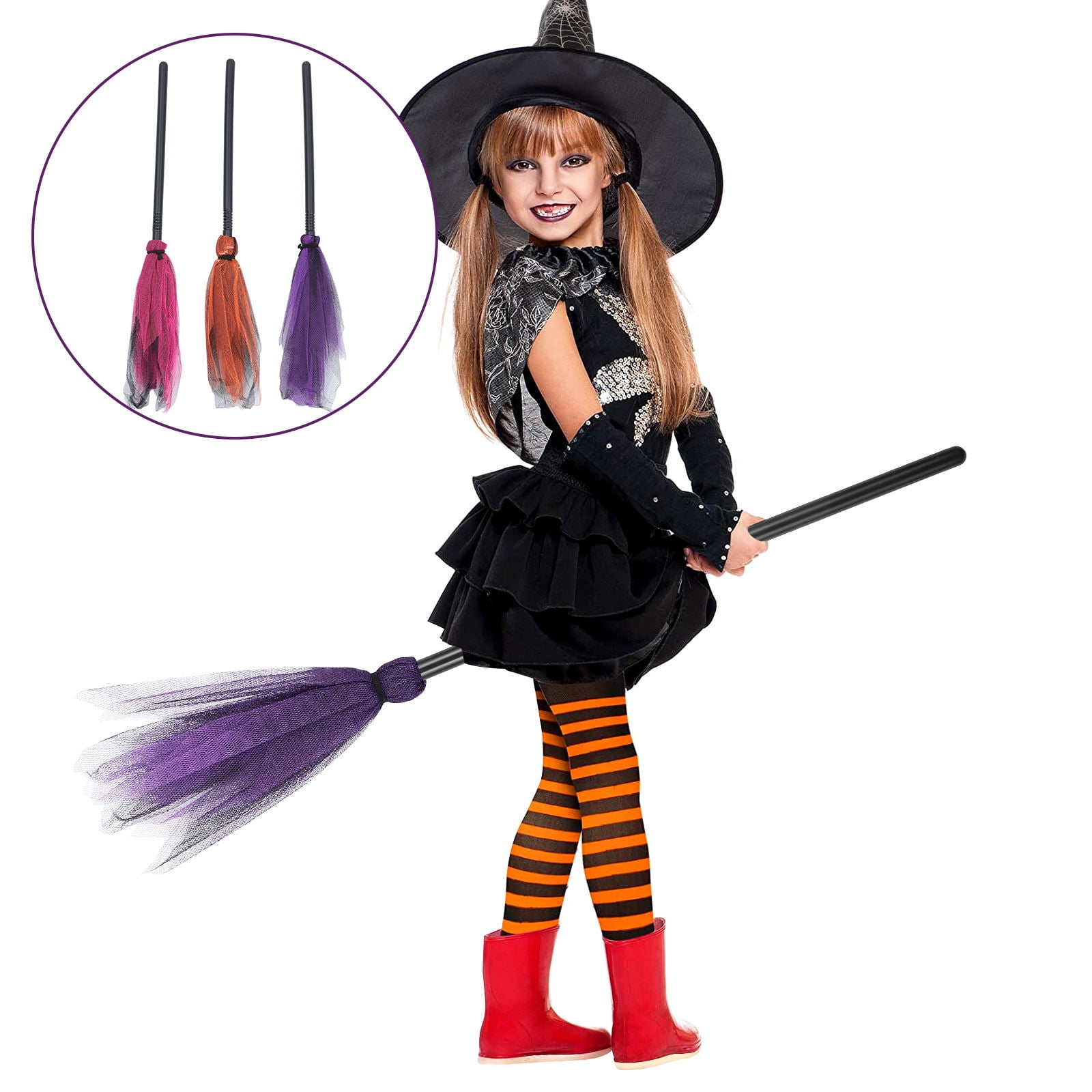 HOMOBABE 3Pcs Sturdy Reusable Plastic Mesh Broom Shape Witch Broom for ...