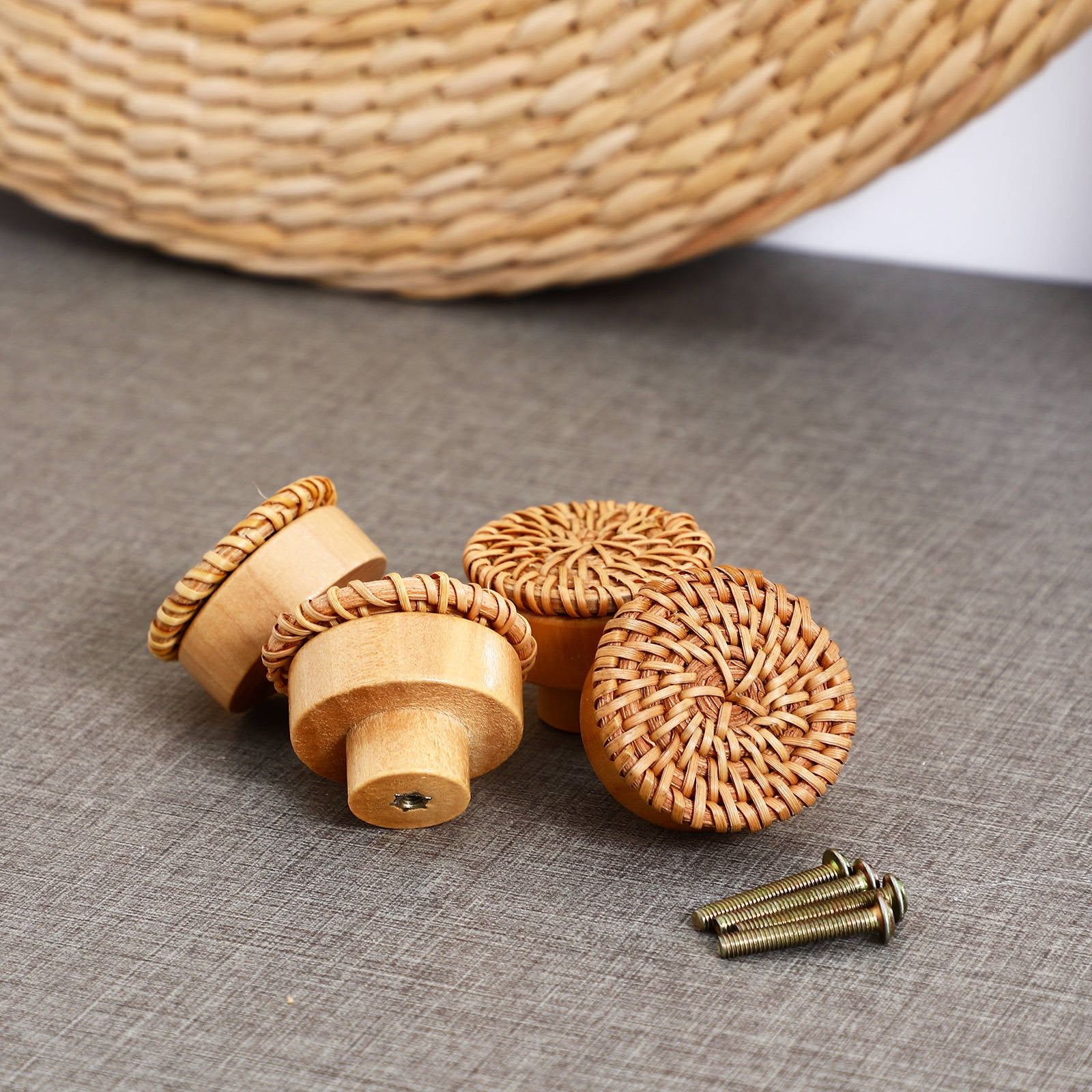HOMOBABE 4 Pcs Rattan Drawer Pulls Woven Pulls Style Furniture ...