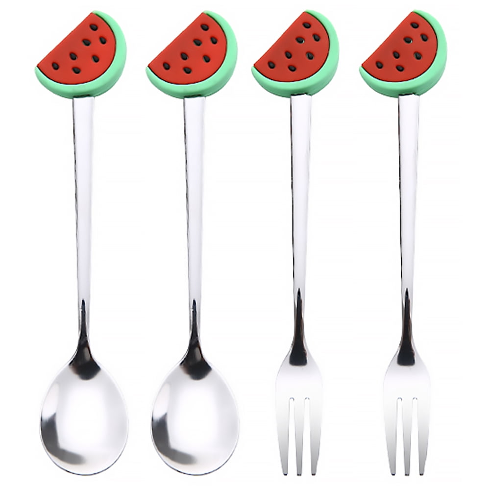 HOMOBABE 2Pack Fruit Shape Fork Spoon Tableware Eating Tools Stainless ...