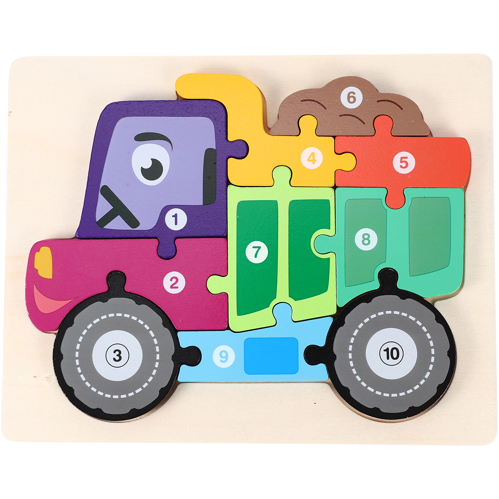 HOMOBABE Cartoon Puzzles Wooden Truck Shape for Kids 1 Year and Above ...