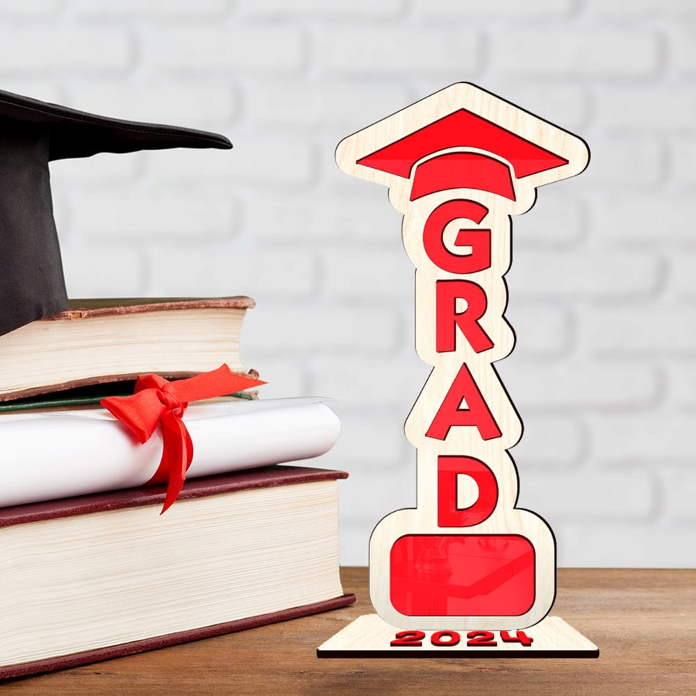 HOMOBABE Graduation Photo Booth Prop Wooden Sign 8X3.6X2Inches Red Grad ...
