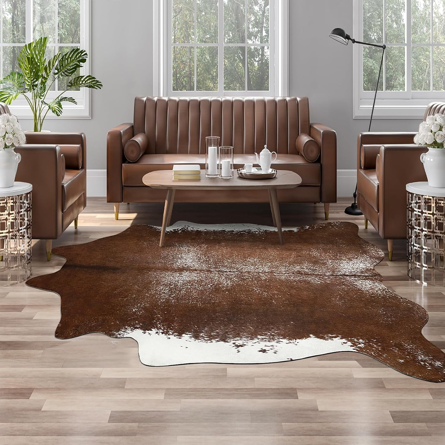 HOMORE Cowhide Rug, Cute Cow Print Rug for Living Room Faux Cow Hide ...