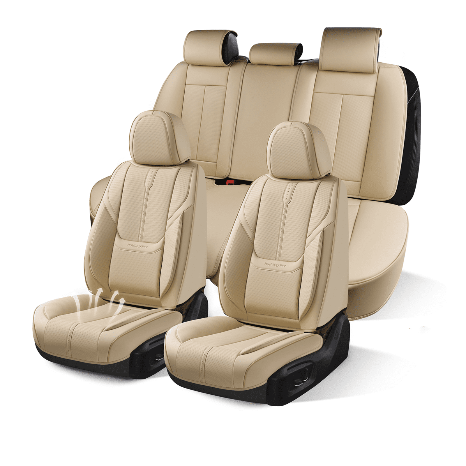 HOMOSTARRY Beige Leather Car Seat Cover Full Set, Waterproof, Airbag ...