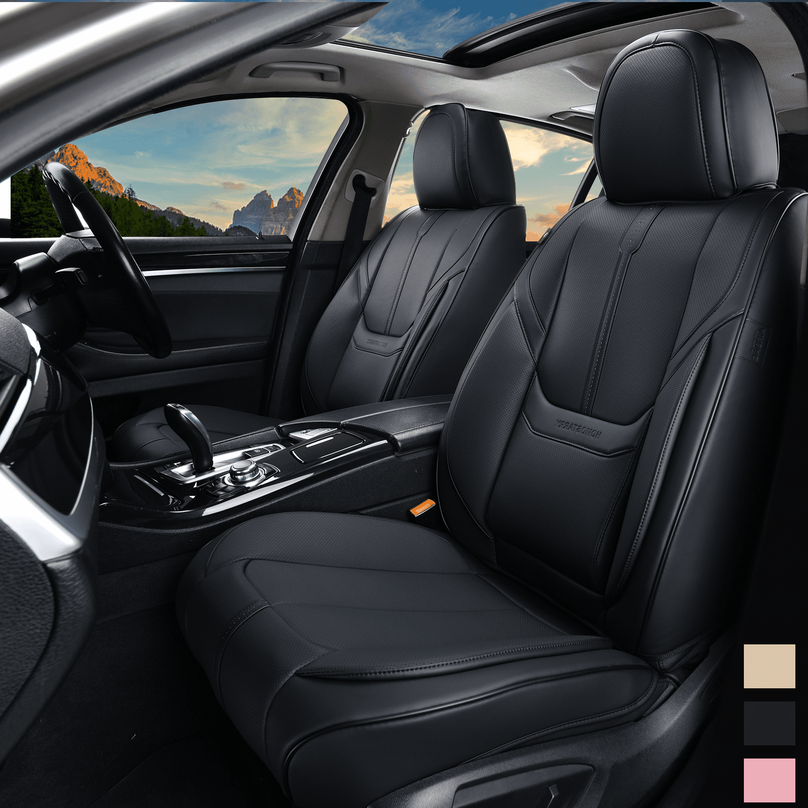 HOMOSTARRY Leather Front Car Seat Covers, Waterproof, Lumbar Support ...