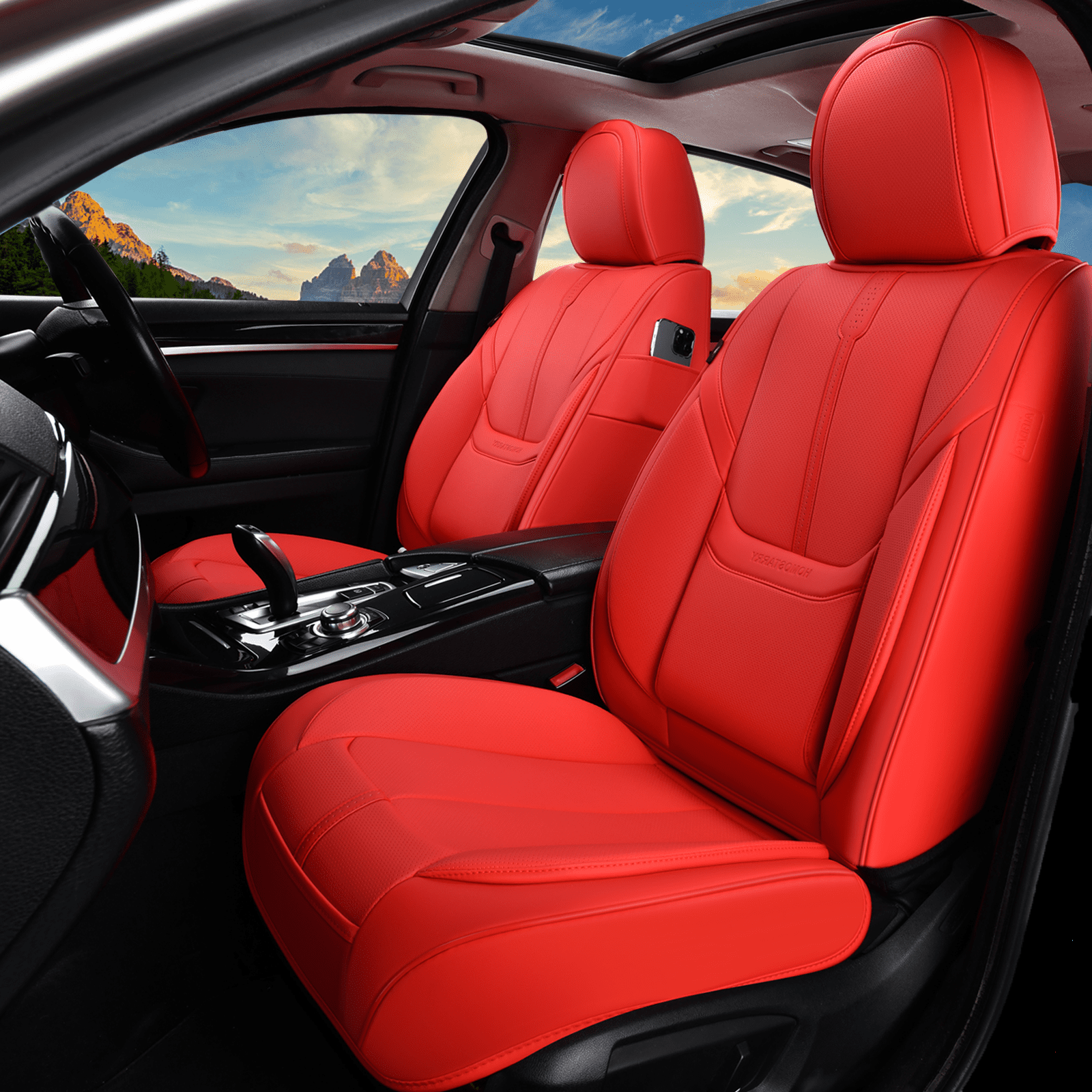 HOMOSTARRY Red Car Seat Cover Nappa Leather Front Seat, Waterproof Car ...