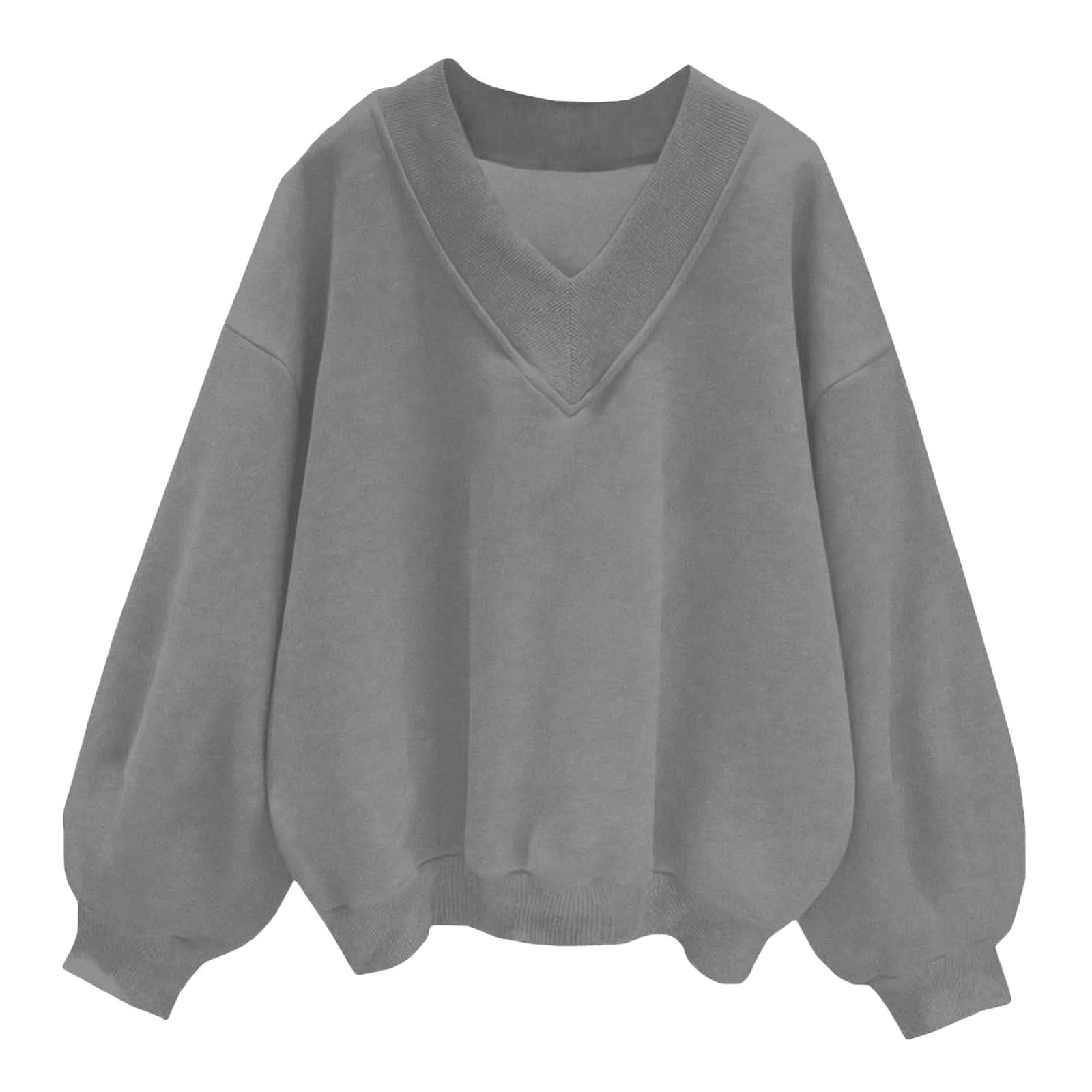 HOMOY Oversized Sweatshirt Women Casual V Neck Long Sleeve Pullover ...