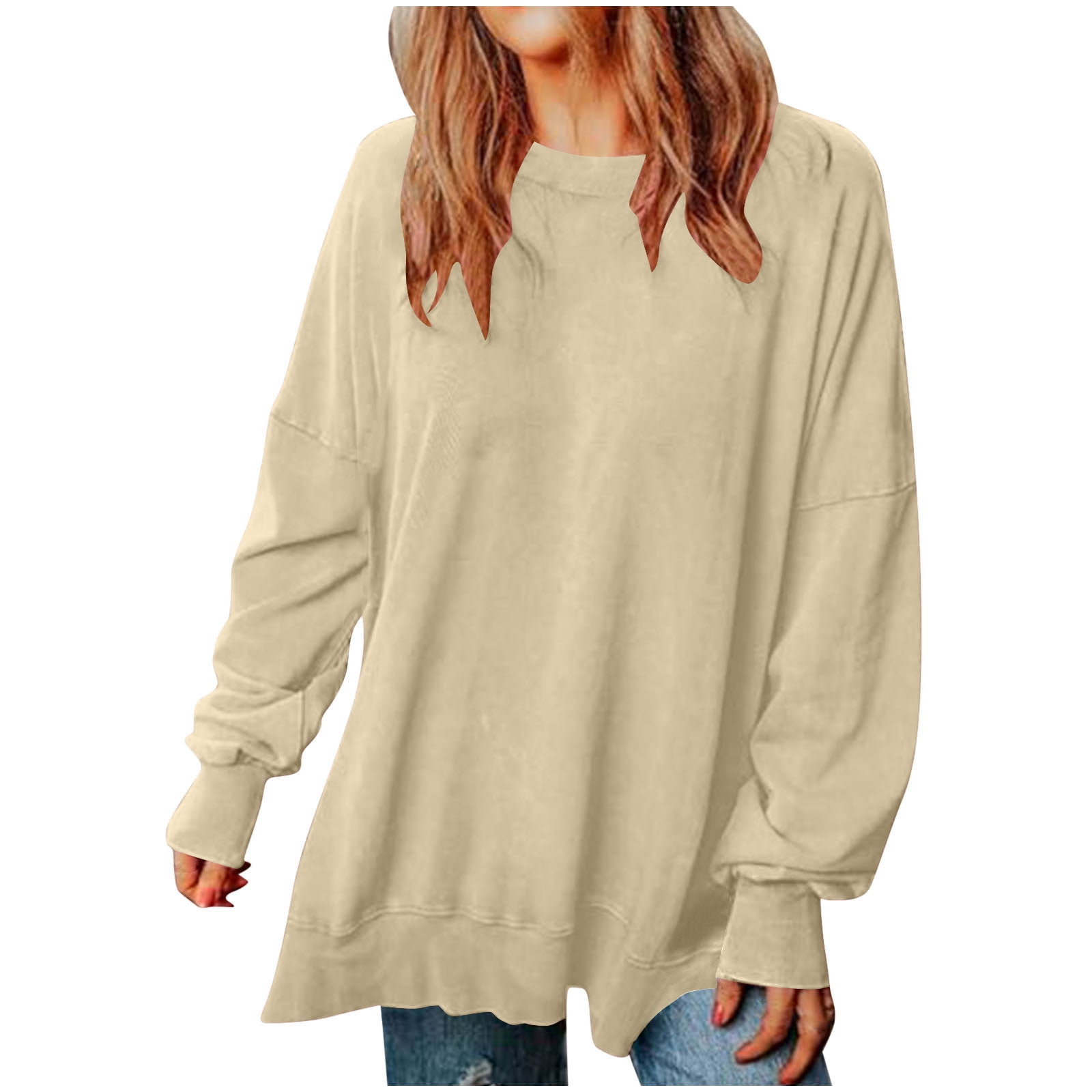 HOMOY Women Oversized Sweatshirt Long Hoodies Casual Long Sleeve Round ...