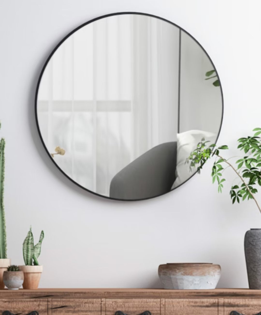 HOMPEN 24 Inch Round Wall Mirror, Metal Framed Round Bathroom Mirror ...