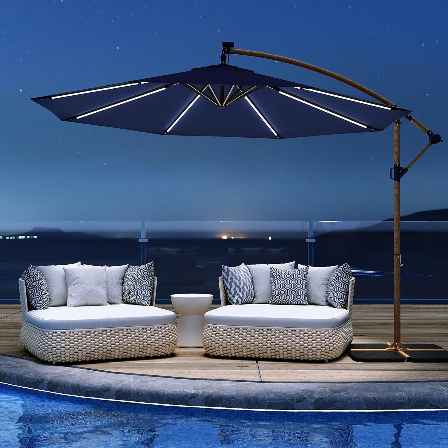 HOMPUS 10ft Patio Offset Hanging Umbrellas with Lights - Walmart.com
