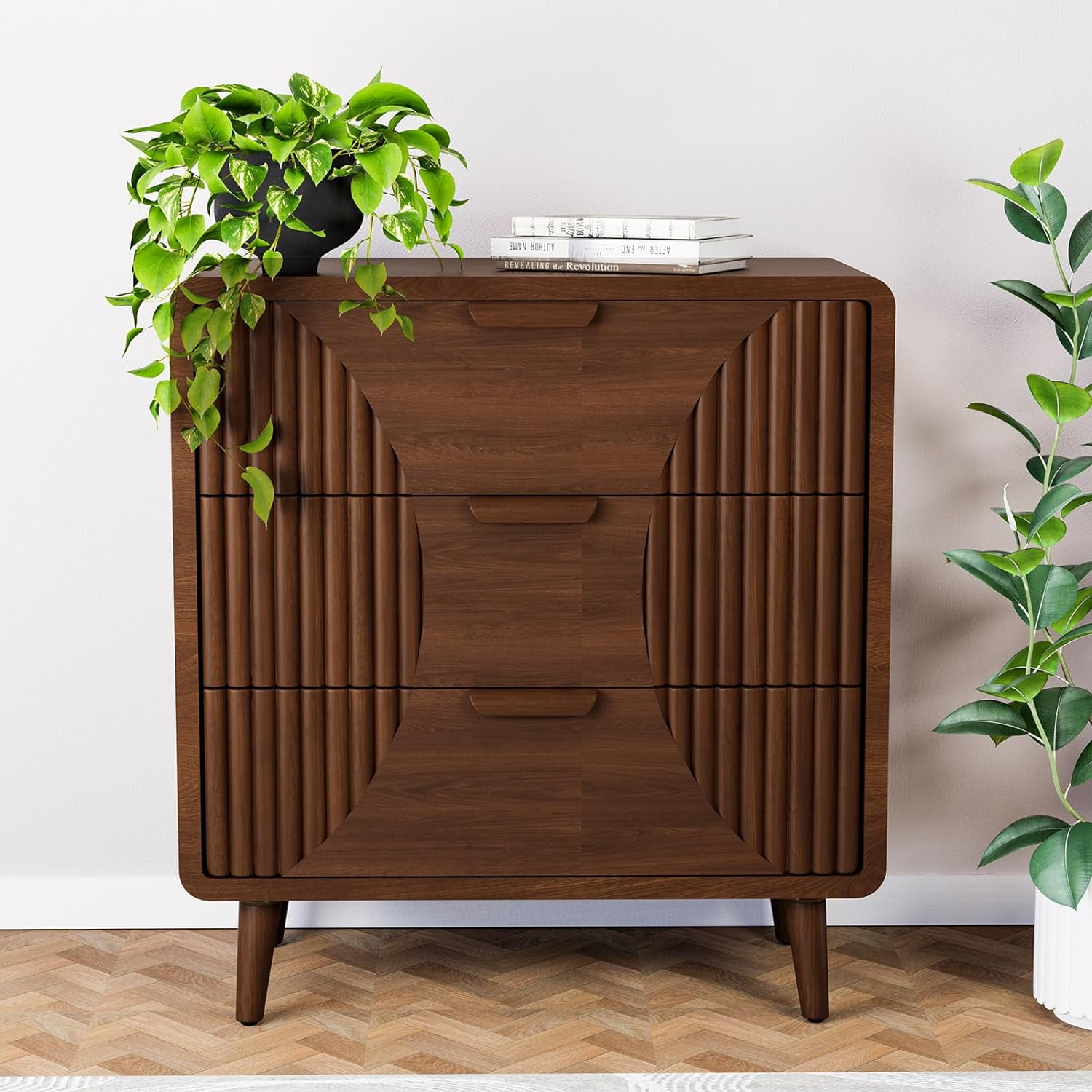 HOMPUS 3 Drawer Dresser, Mid-Century Chest of Drawers with Honeycomb ...