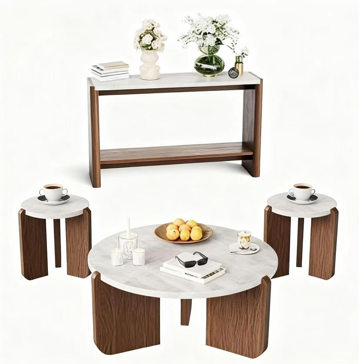 HOMPUS 4-Piece Farmhouse Table Set Includes: 31.5" Coffee Table, Two 17 ...