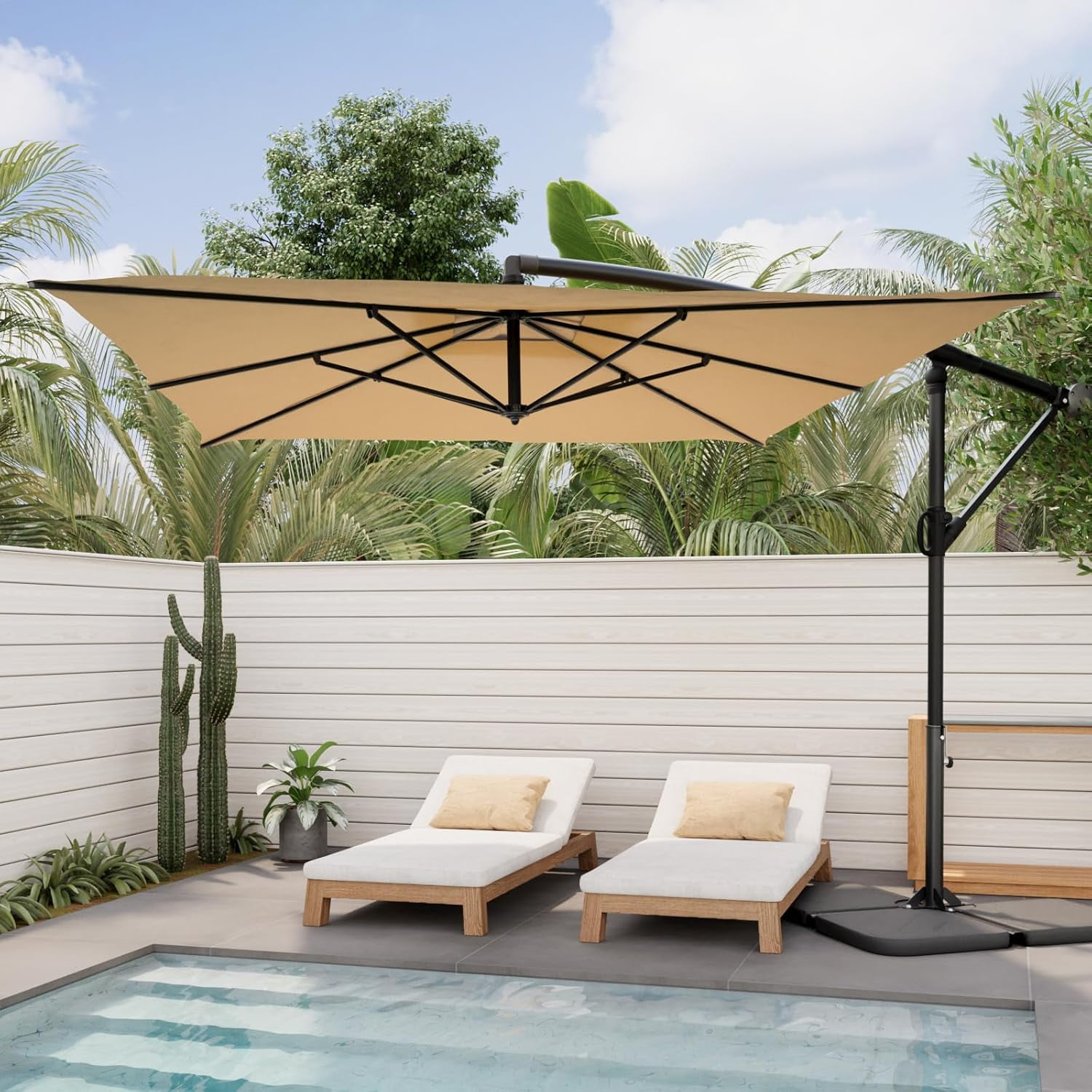 HOMPUS 9 x 11.5FT Patio Umbrella: Modern, Tan, Solid, Water Resistant ...