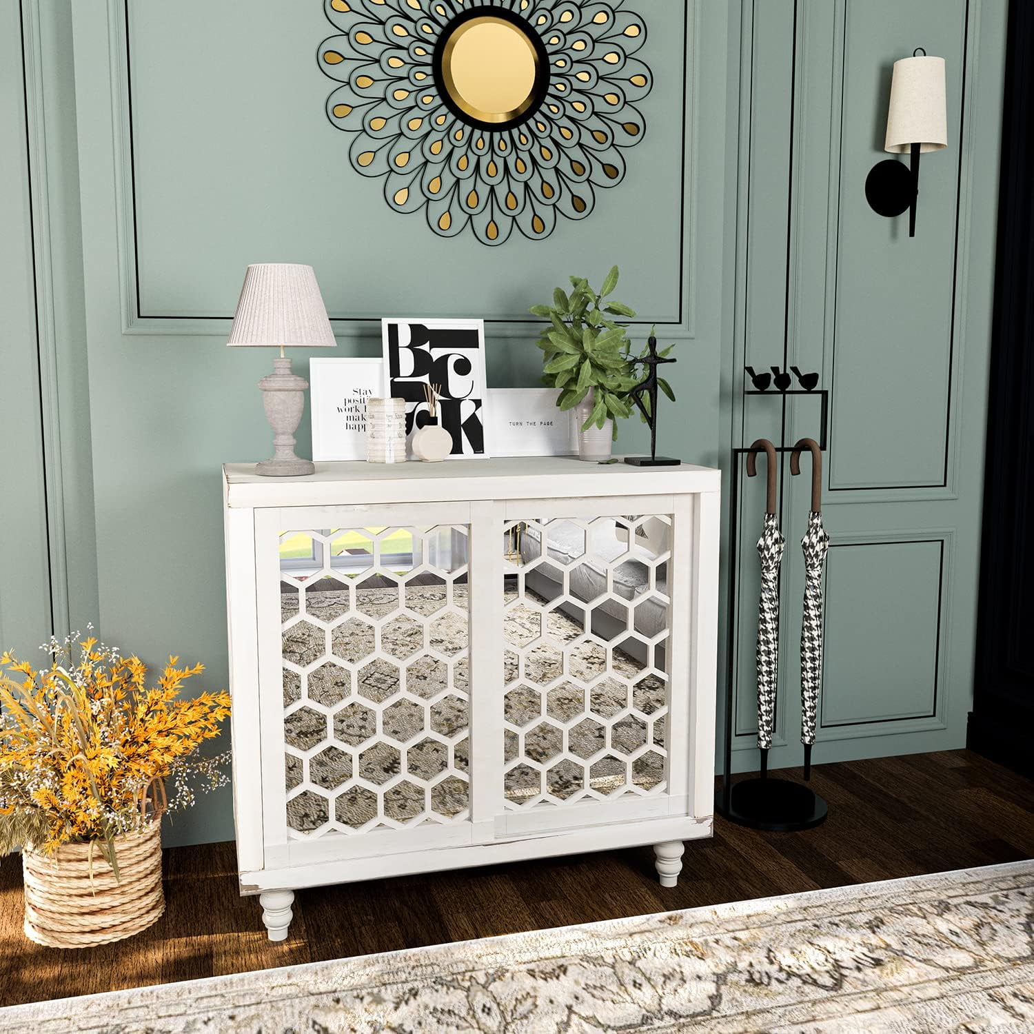 HOMPUS Accent Cabinet with Pattern Doors and Shelves, Rustic Buffet ...