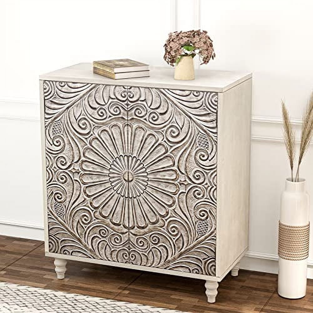 HOMPUS Accent Cabinet w Flower Pattern Doors & Shelf,Rustic Boho ...