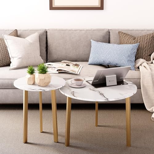 HOMPUS Coffee Tables, 23.6'' Modern Nesting Table Set of 2, Mid Century ...