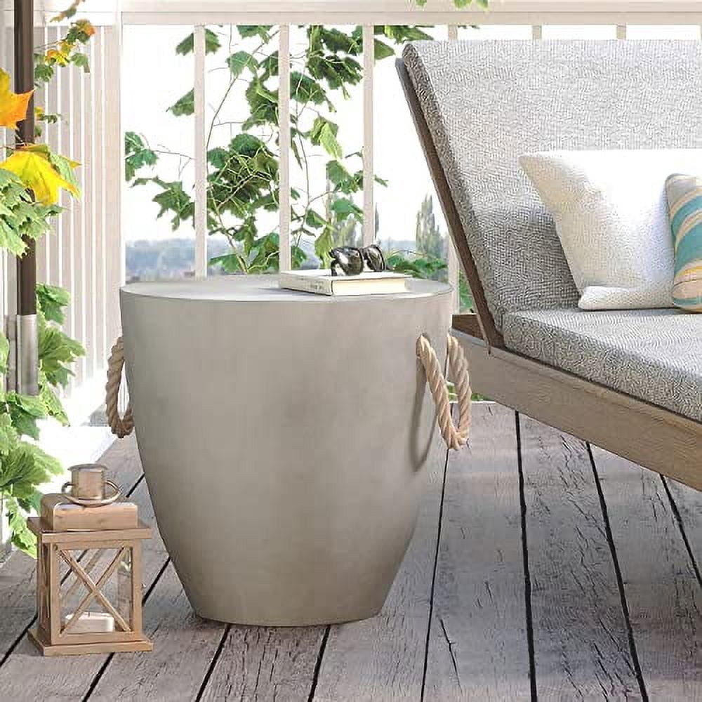 HOMPUS Concrete Outdoor Side Table Drum Accent Light Gray Modern End ...