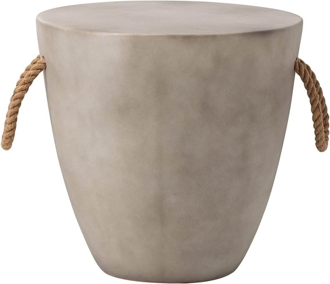 HOMPUS Concrete Outdoor Side Table Drum Accent Light Gray Modern End ...