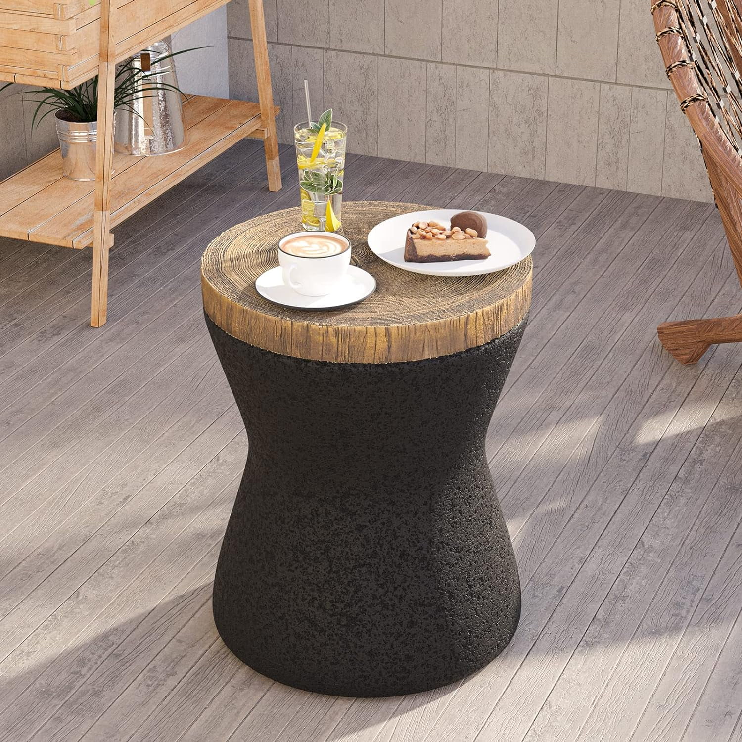 HOMPUS Concrete Outdoor Side Table Hourglass Shaped Round Coffee Table ...