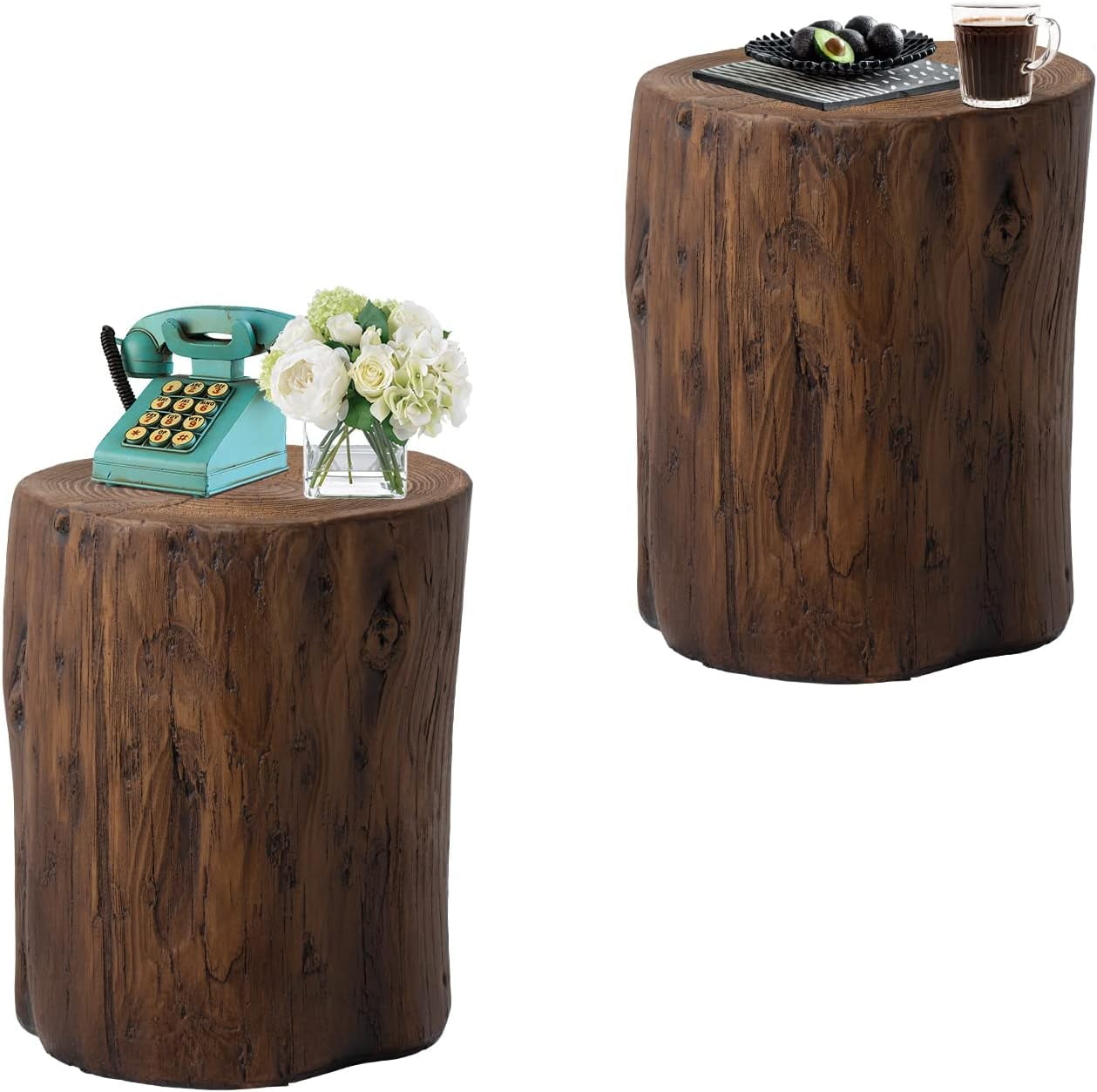 HOMPUS Concrete Outdoor Side Table Set of 2, 2 Piece Tree Stump Modern ...