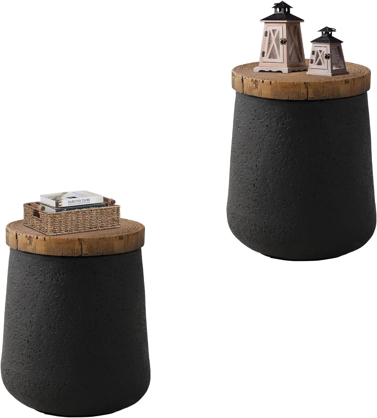 HOMPUS Concrete Outdoor Side Table Sets of 2, 2 Pieces Cylinder Shaped ...