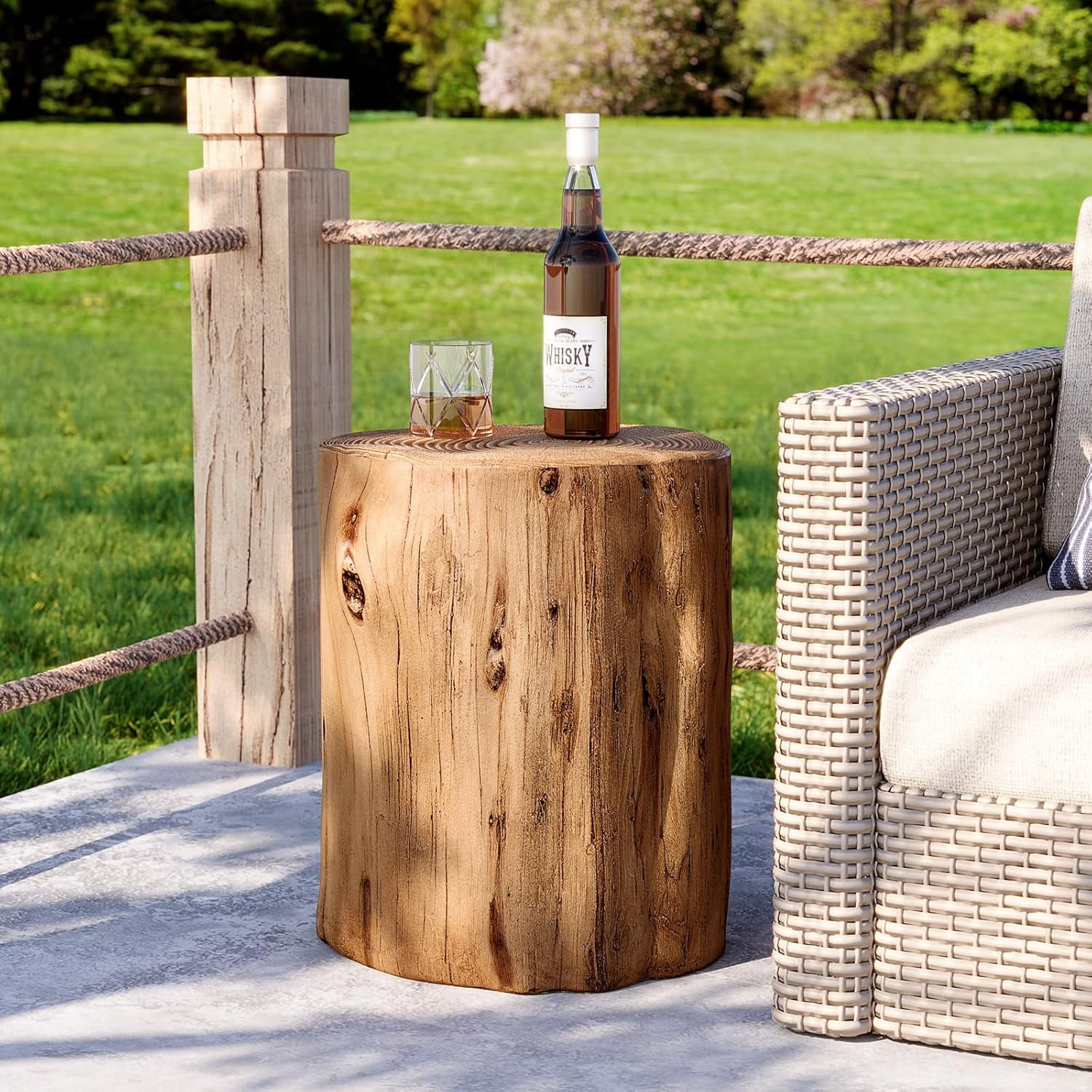 HOMPUS Concrete Outdoor Side Table Tree Stump Modern Round Coffee Table ...