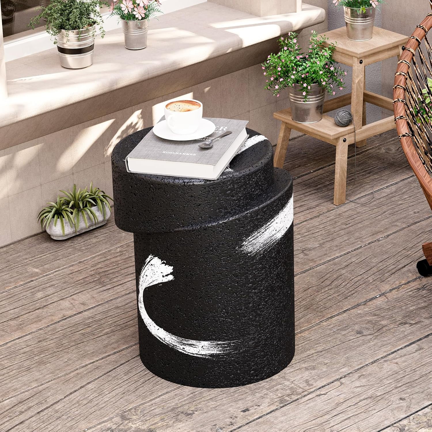 HOMPUS Concrete Outdoor Side Table w Graffiti Round Coffee Table, Home ...