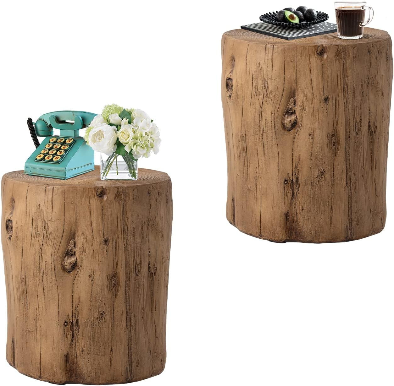 HOMPUS Concrete Outdoor Side TableSet of 2, 2 Piece Tree Stump Modern ...