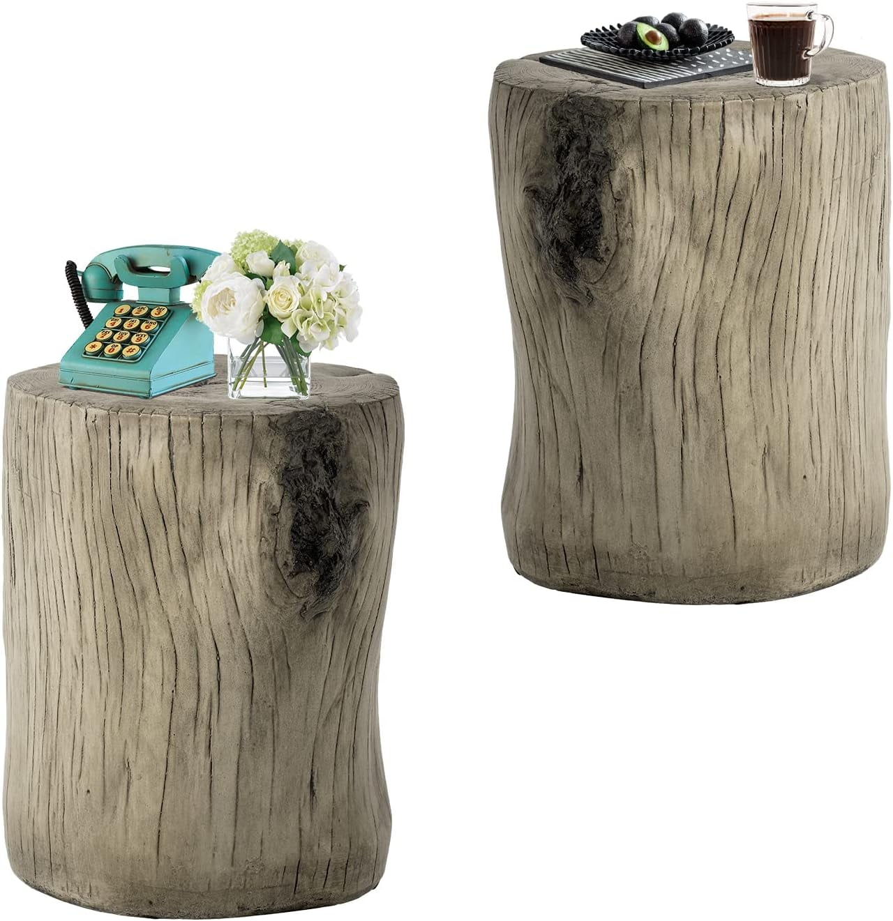 HOMPUS Concrete Outdoor Side TableSet of 2, 2 Piece Tree Stump Modern ...