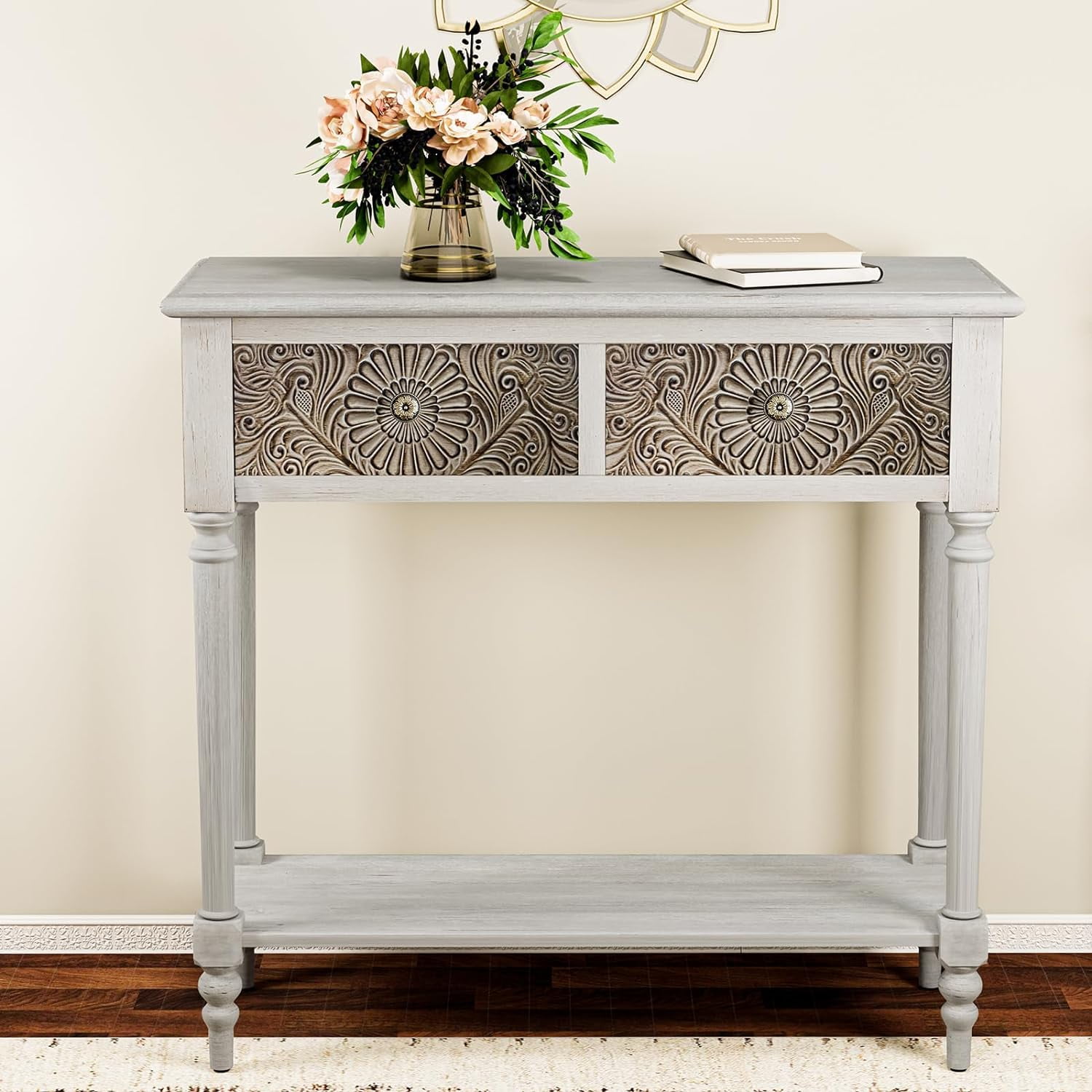 HOMPUS Console Table with 2 Drawers and 1 Shelf, Rectangular Narrow ...