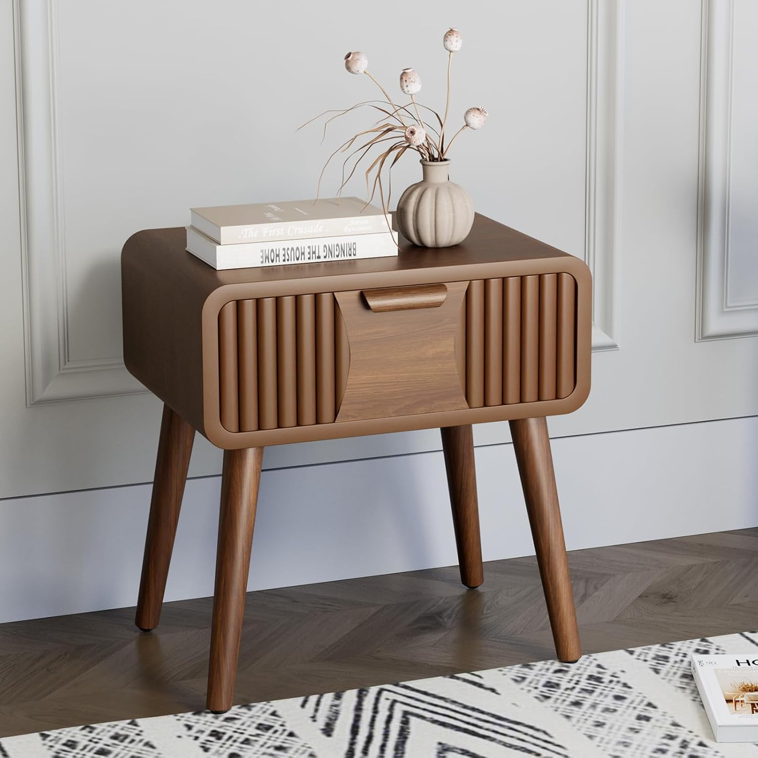 HOMPUS End Table with Drawer, Modern Nightstand with Storage Drawer ...