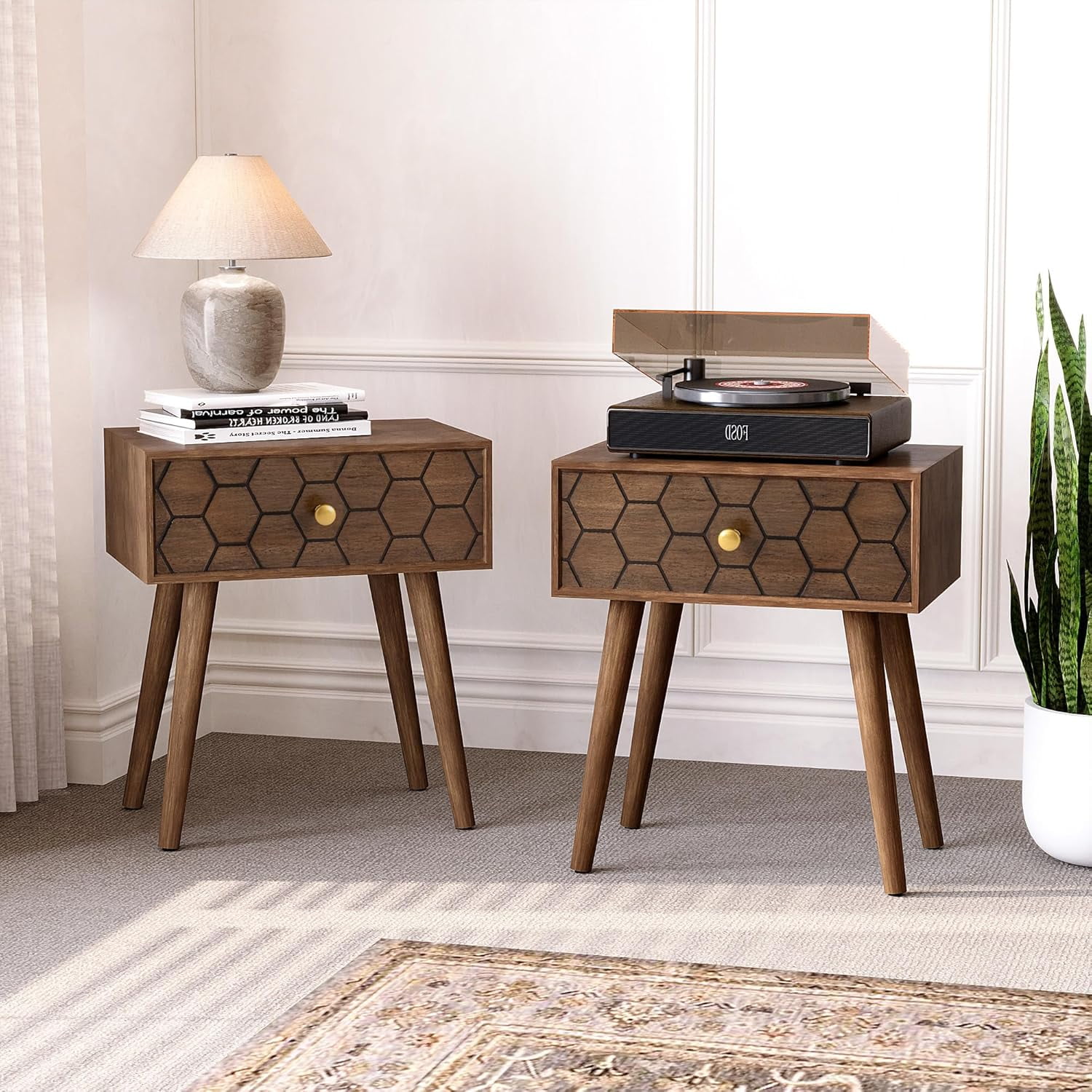 HOMPUS Modern End Table with 1 Drawer Sets of 2, Bedside Table Sets ...