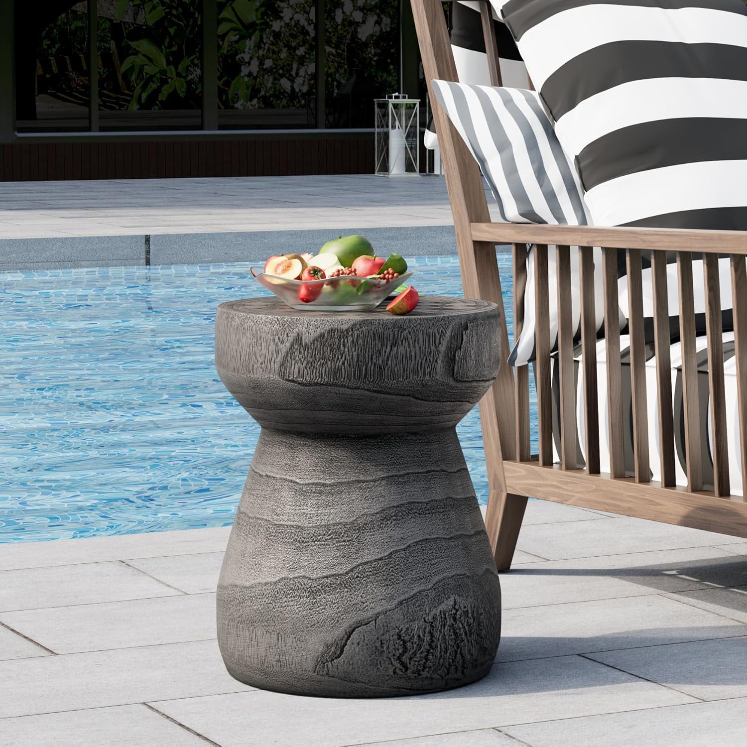 HOMPUS Outdoor Side Table with Checkerboard Grain Tabletop, Concrete ...
