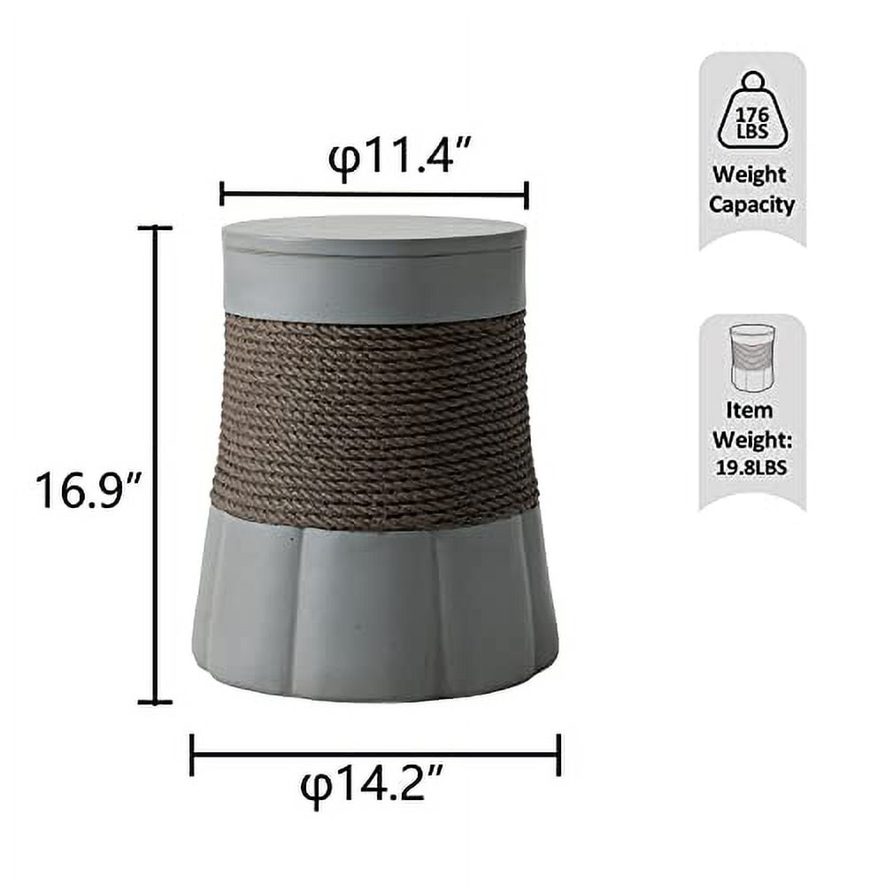 HOMPUS Outdoor Side Table with Simulated Jute Rope, MgO Flower-Petal ...