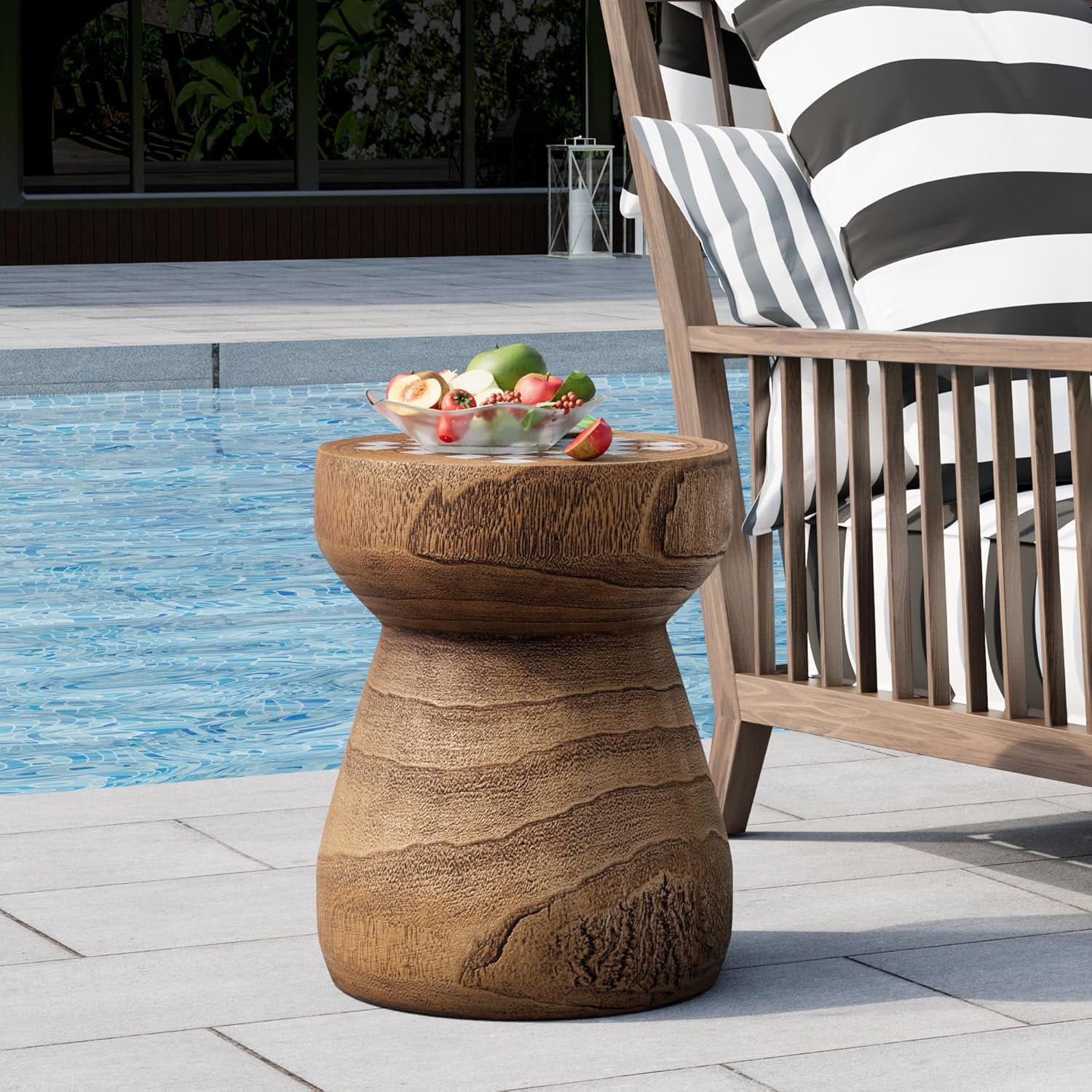 HOMPUS Outdoor Side Table with White Checkerboard Grain Tabletop ...
