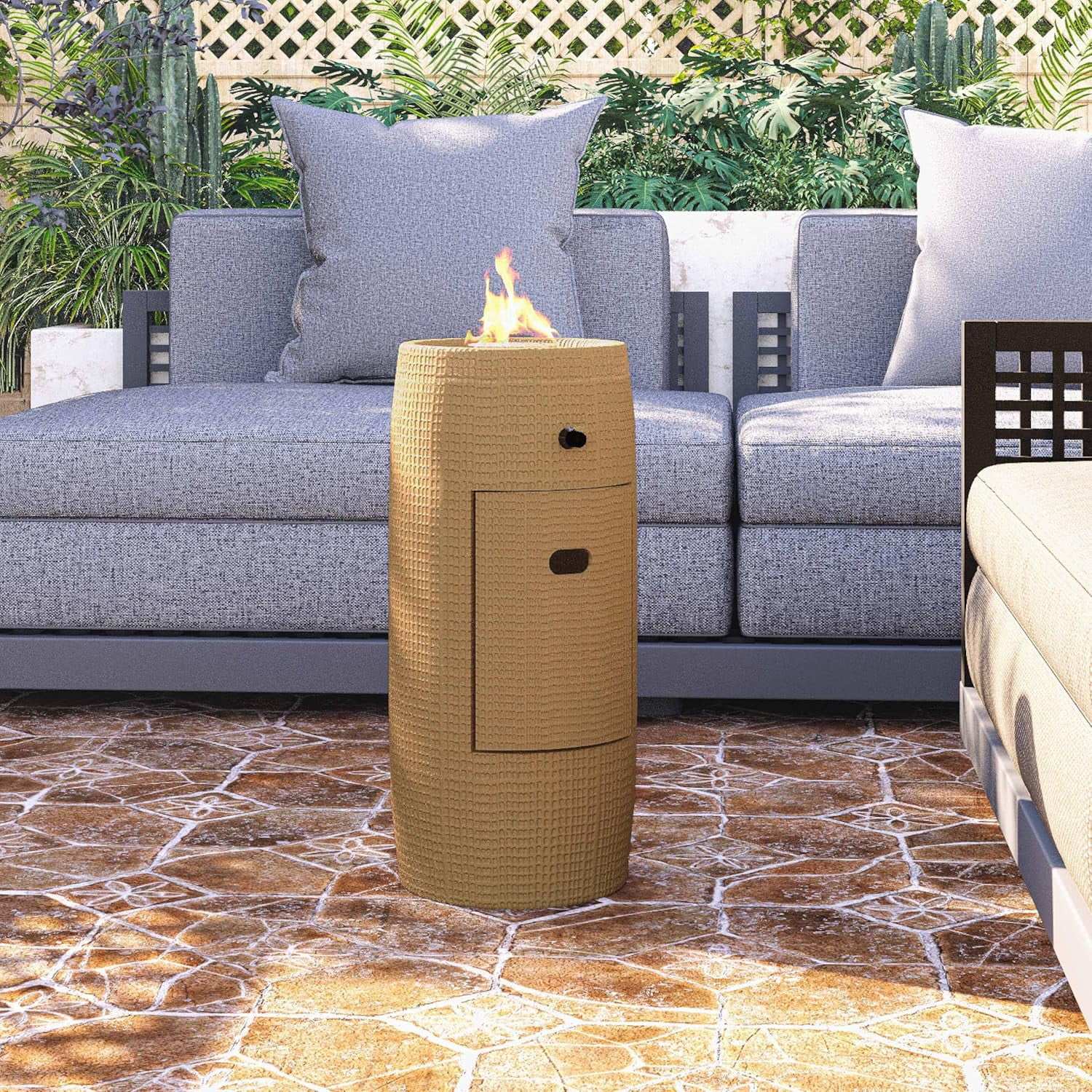 HOMPUS Propane Patio Fire Pit, Lava Rocks and Rain Cover for Outdoor ...