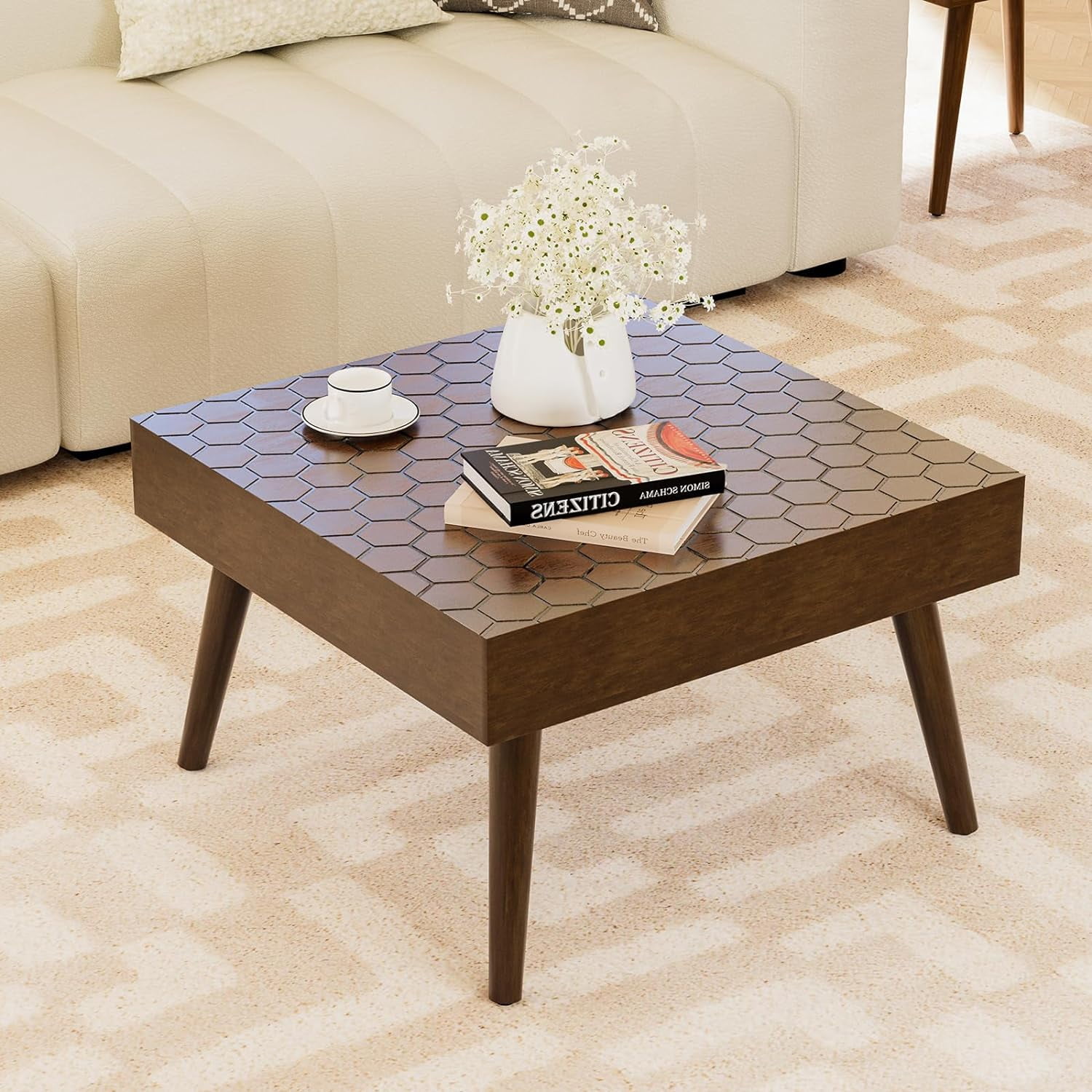 HOMPUS Rustic Farmhouse Square Coffee Table Pattern MDF Board Wood ...